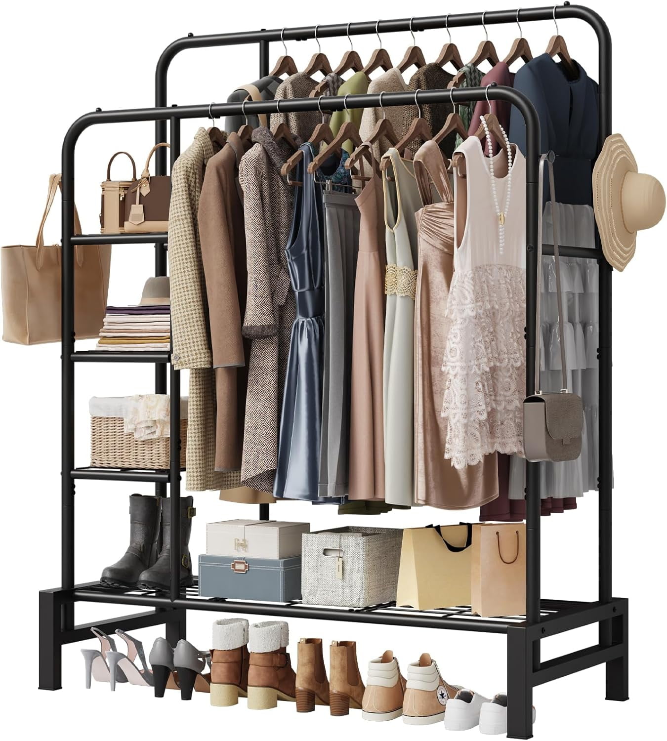 Clothes Rack for Hanging Clothes, Double Rods Clothing Rack with 3 Tier ...