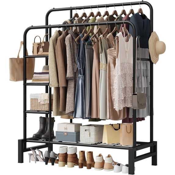 Clothes Rack for Hanging Clothes, Double Rods Clothing Rack with 3 Tier ...
