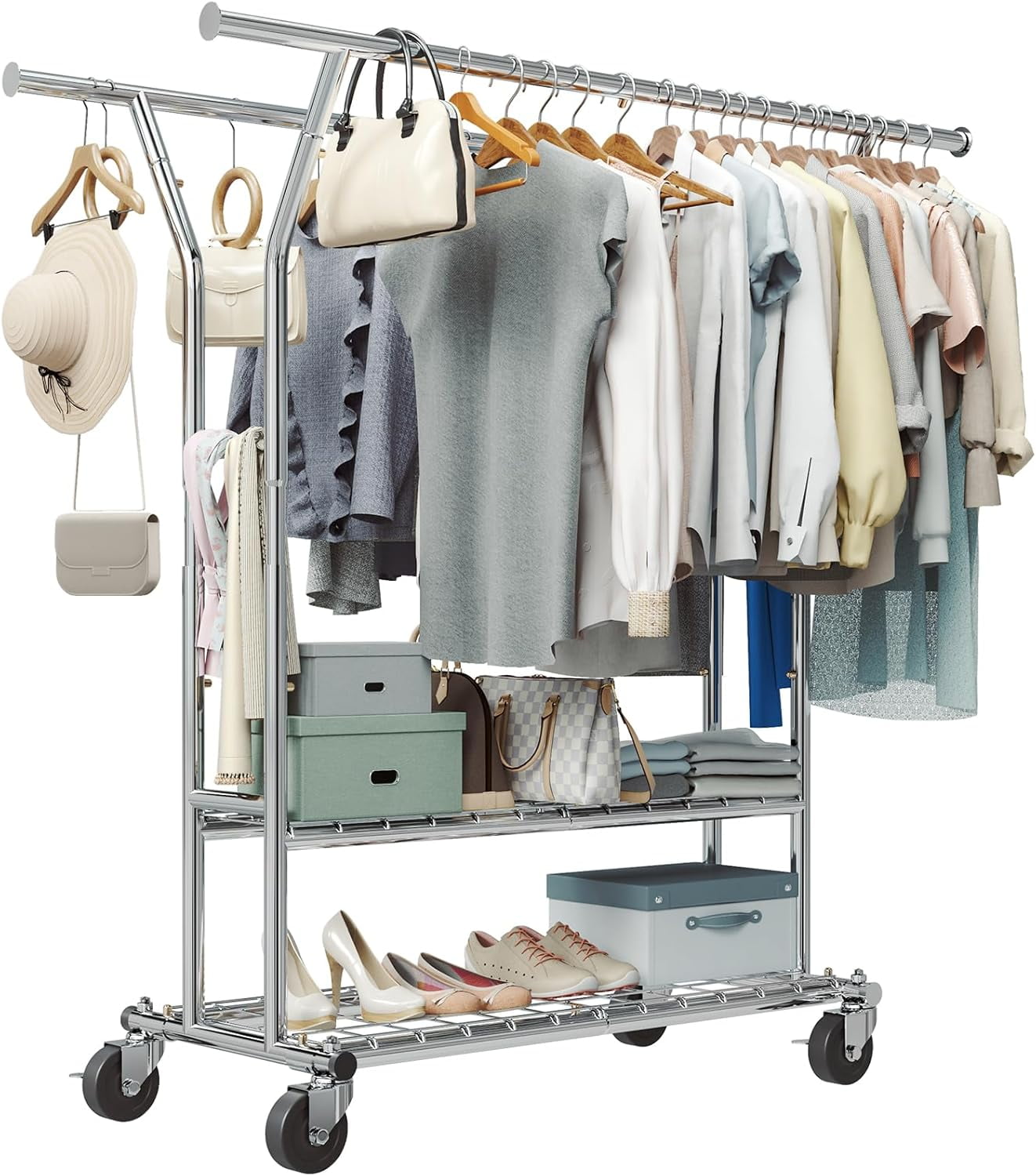 Clothes Rack, Heavy Duty Clothes Rack, Rolling Clothing Racks For ...