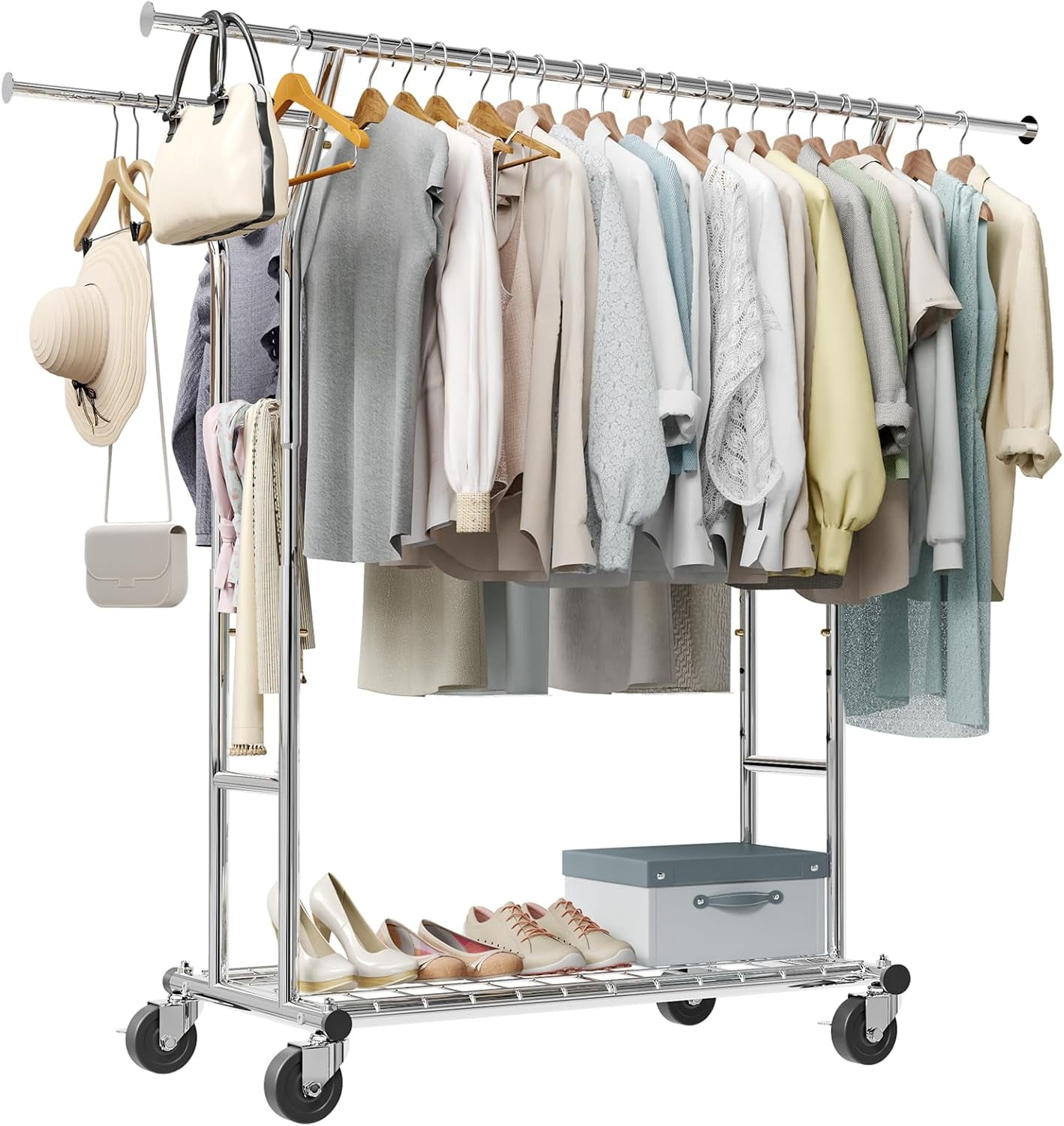 Clothes Rack, Heavy Duty Clothes Rack, Rolling Clothing Racks For ...