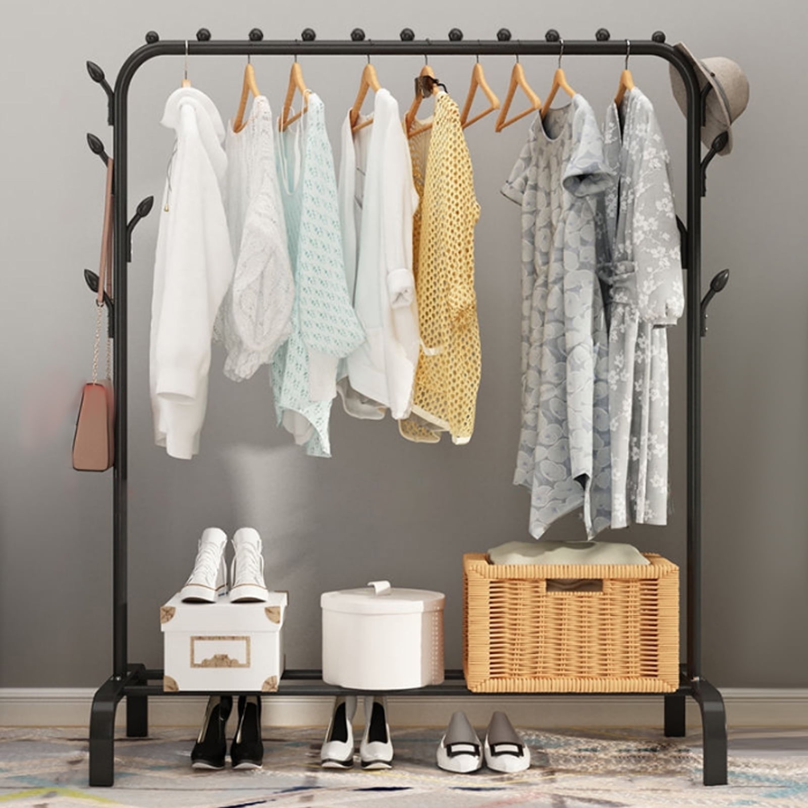 Clothes Rack, Heavy Duty Clothing Garment Rack with Bottom Shelf,Side ...