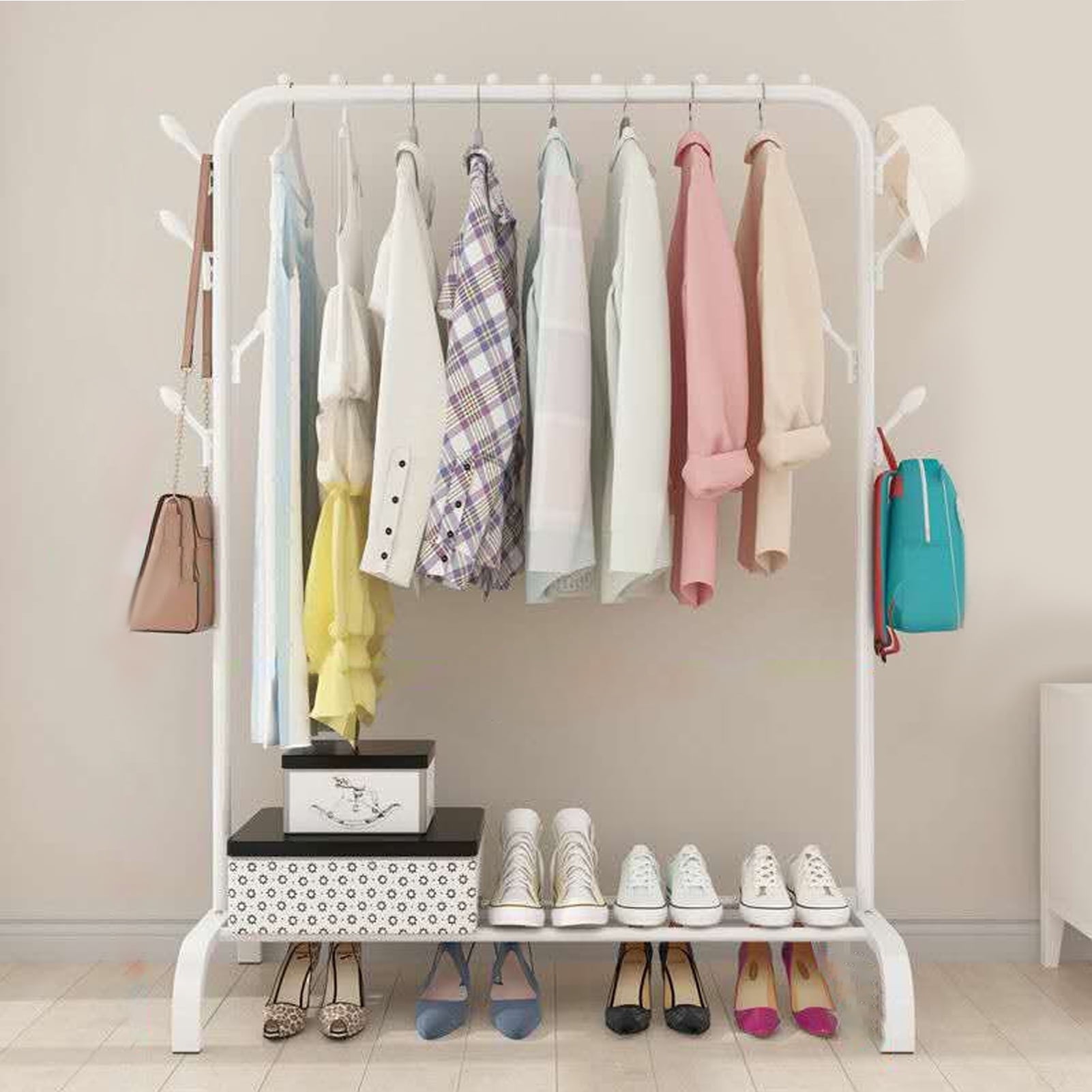 Clothes Rack Heavy Duty Clothing Garment Rack with 8 Hooks and Lower ...