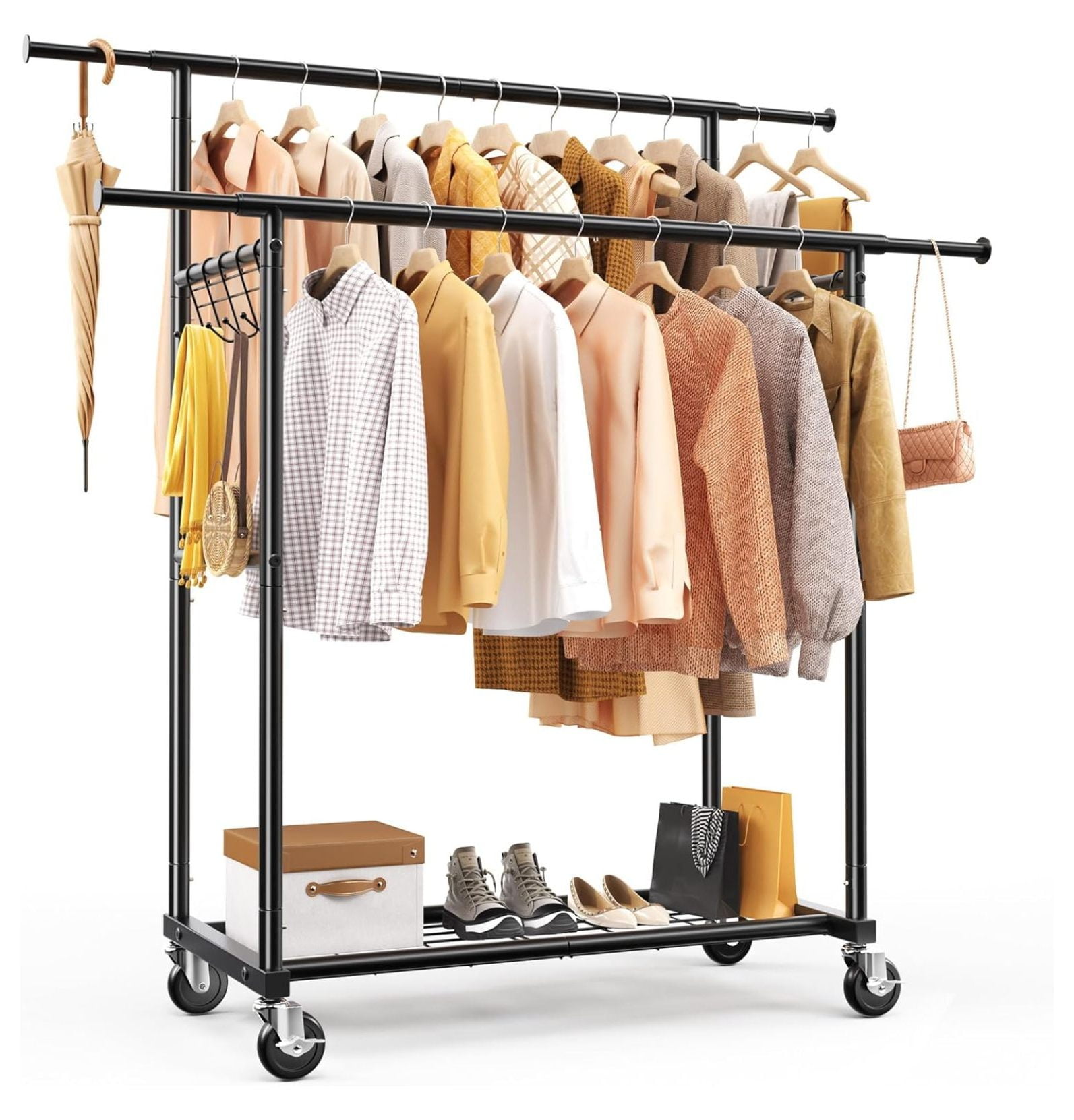Clothes Rack Heavy Duty Clothing Rack 450LBS Garment Rack with Wheels ...