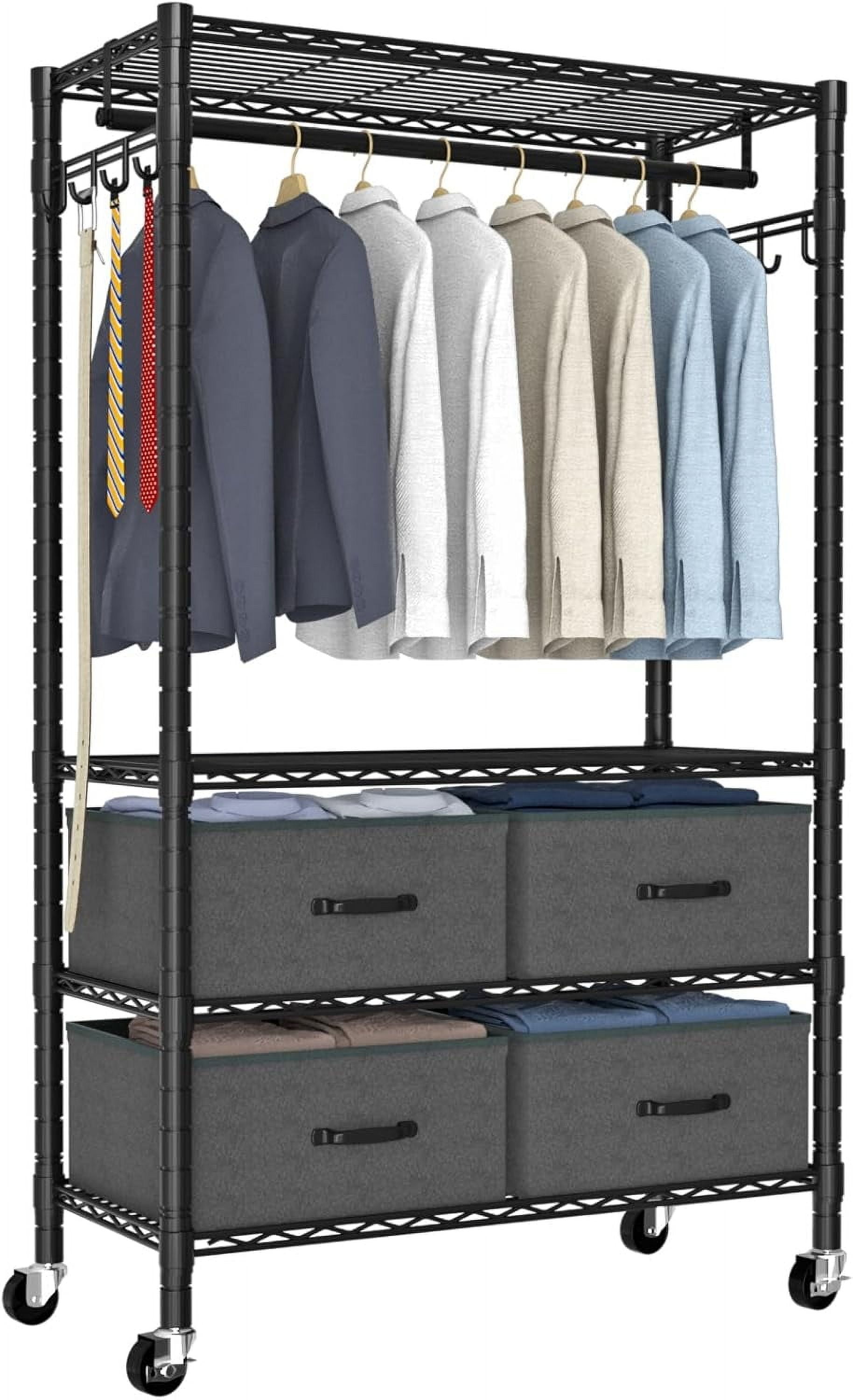 Clothes Rack, Heavy Duty Clothing Rack for Hanging Clothes, 4-Tier ...