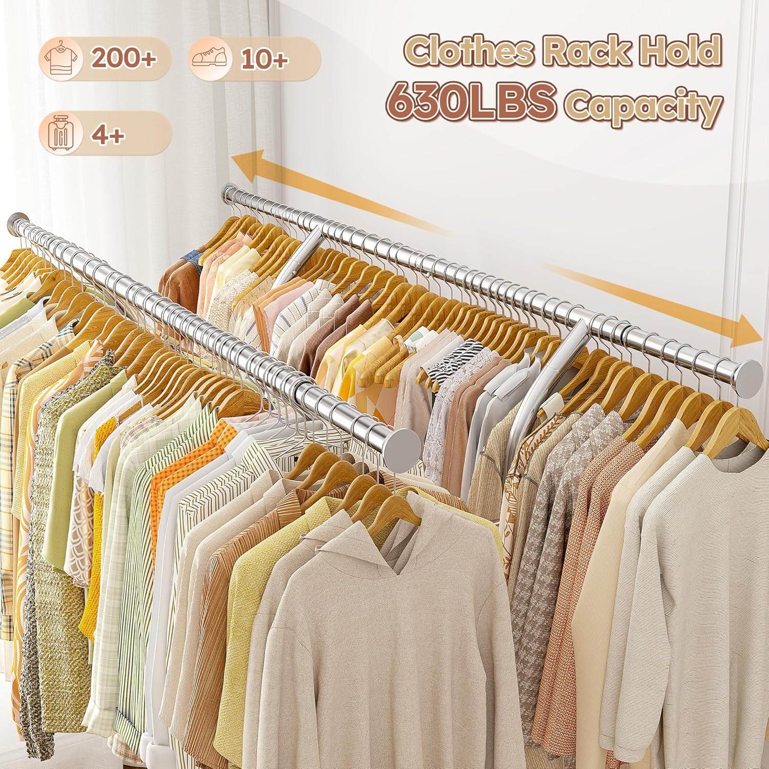 Clothes Rack Heavy Duty Clothing Rack with Wheels Load 630LBS Clothing ...