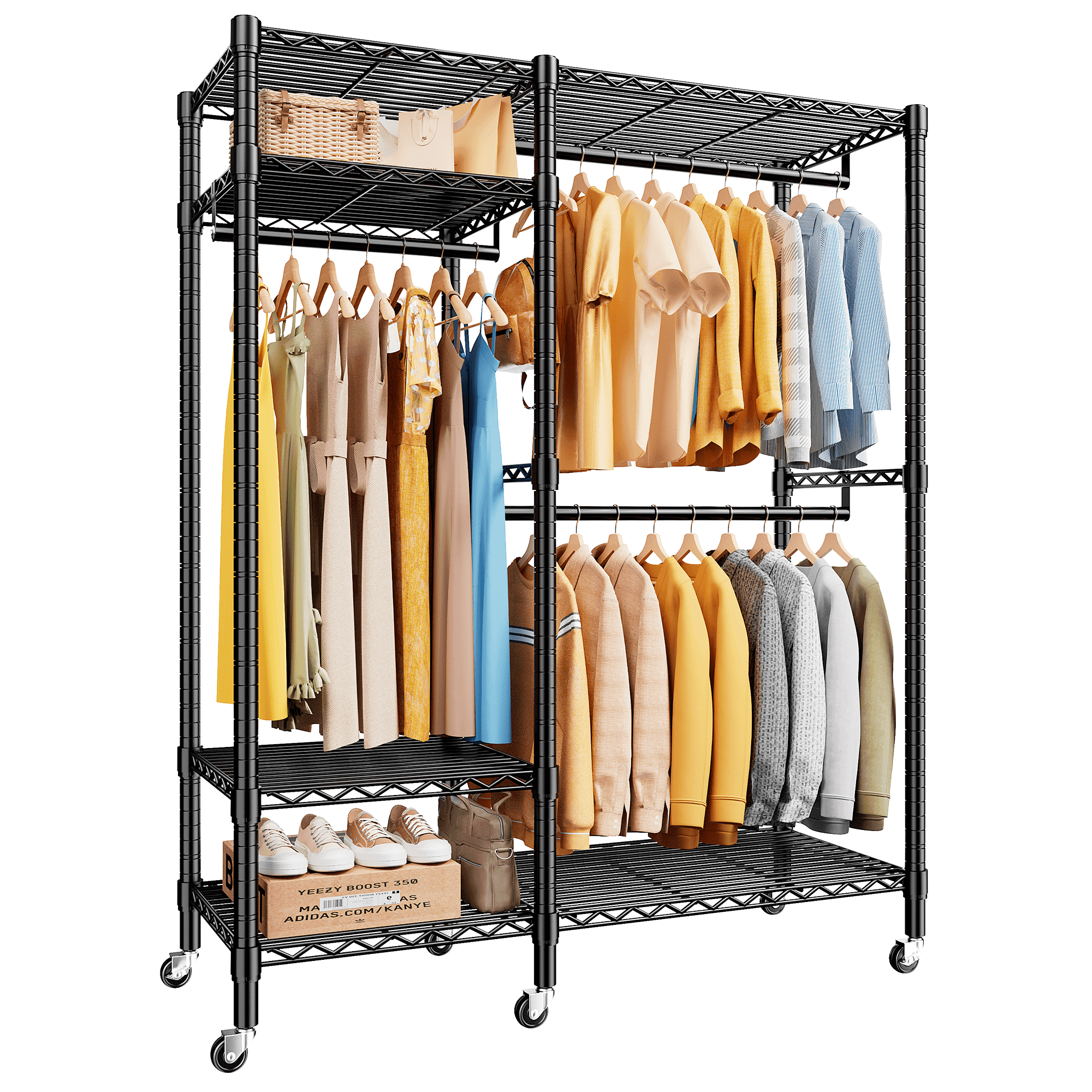"79"" H Heavy Duty Adjustable Garment Clothes Rack with Rollers ...