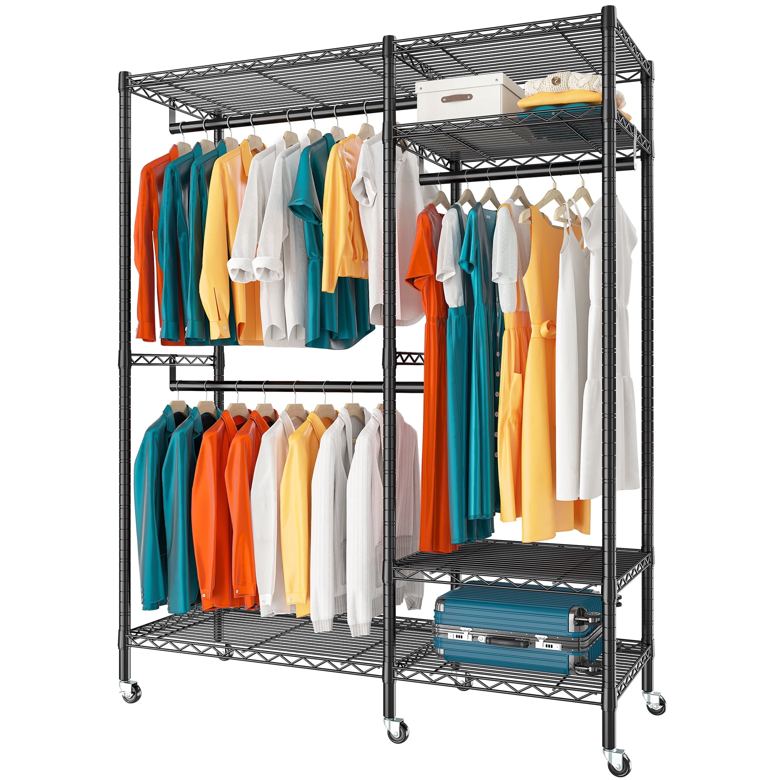 Clothes Rack, Heavy Duty Clothing Rack with Wheels, Clothing Racks for ...
