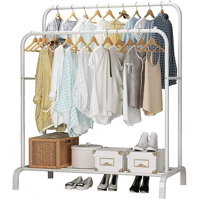 IOCOCEE Heavy-Duty Stainless Steel Clothing Rack, Double Pole Bedroom ...