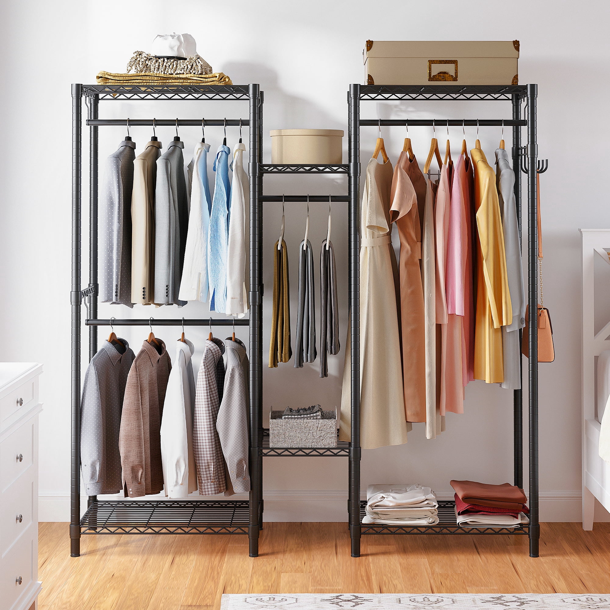 Clothes Rack, Heavy Duty Garment Rack, Portable Wardrobe Closet with ...