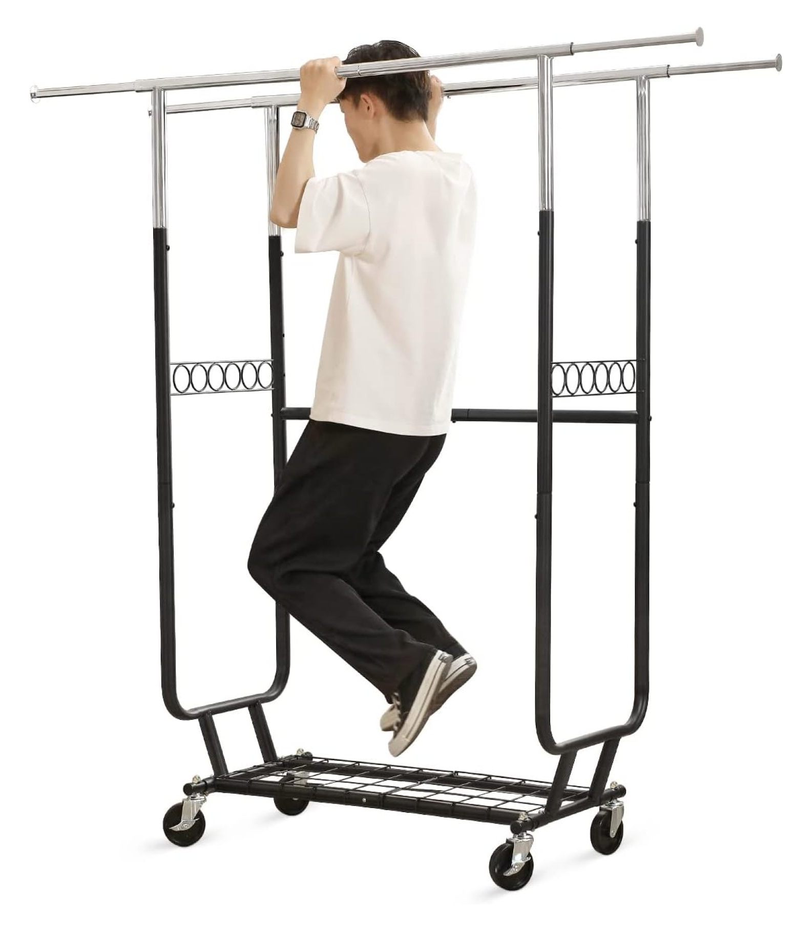 Clothes Rack Heavy Duty Load 600Lbs, Rolling Clothing Racks for Hanging ...