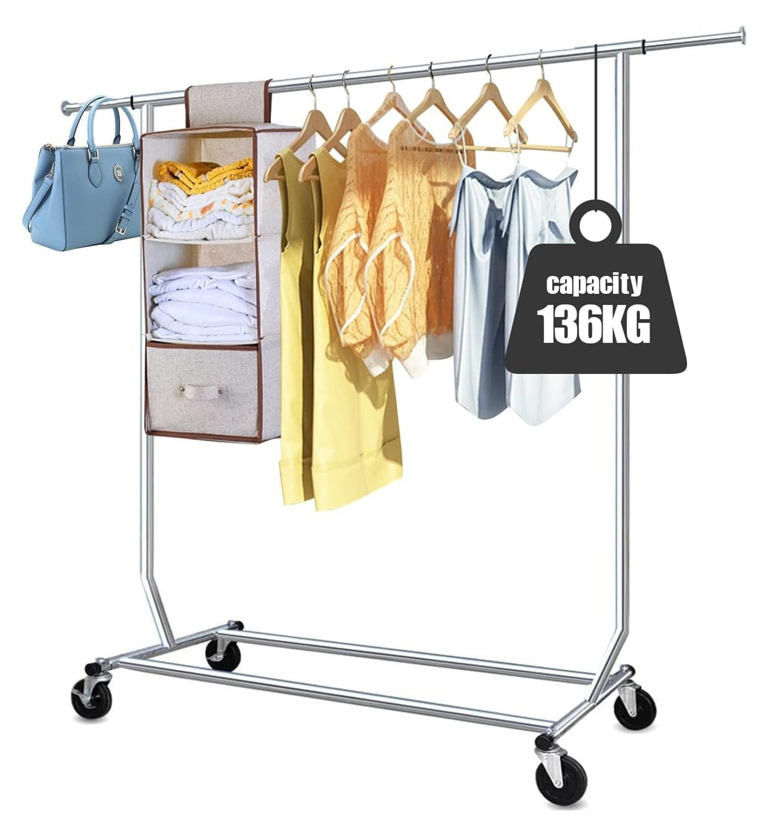 Clothes Rack Heavy Duty Metal Garment Rack Standing Rolling Clothing ...