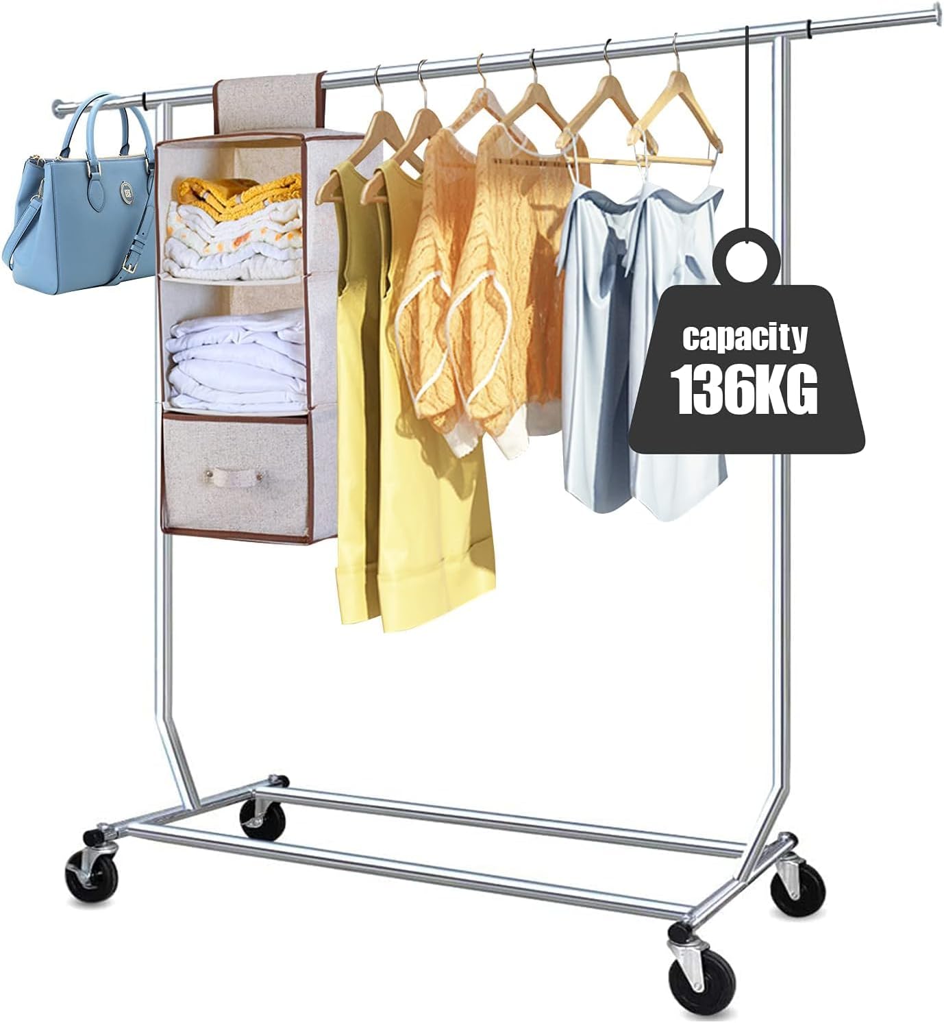 Clothes Rack Heavy Duty Metal Garment Rack Standing Rolling Clothing ...