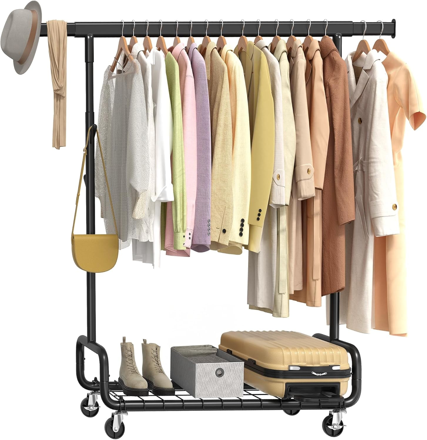 Clothes Rack, Heavy-Duty Rolling Clothing Garment Rack with Wheels ...