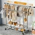 Clothes Rack on Wheels, Double Rails Commercial Grade Heavy Duty ...
