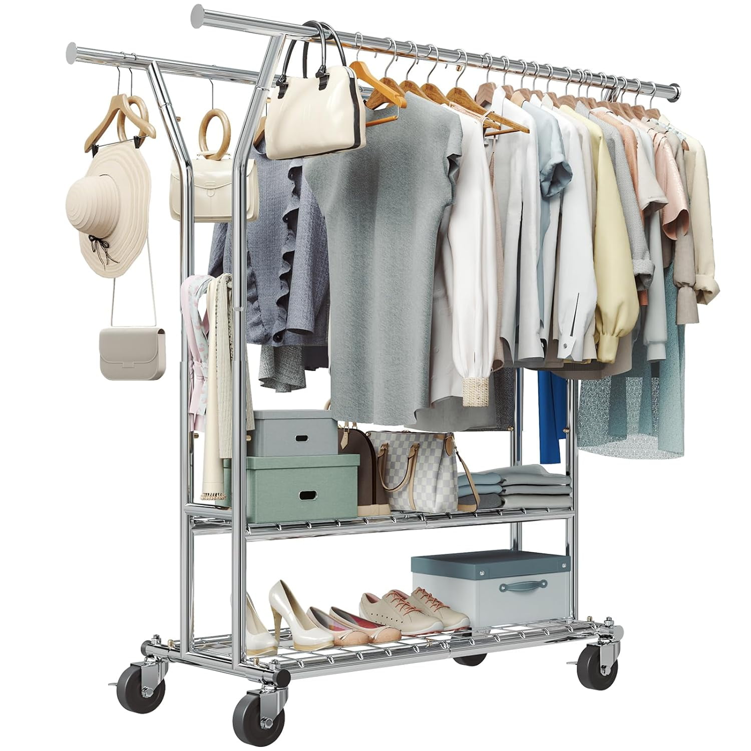 Clothes Rack, Heavy Duty Clothes Rack, Rolling Clothing Racks For ...