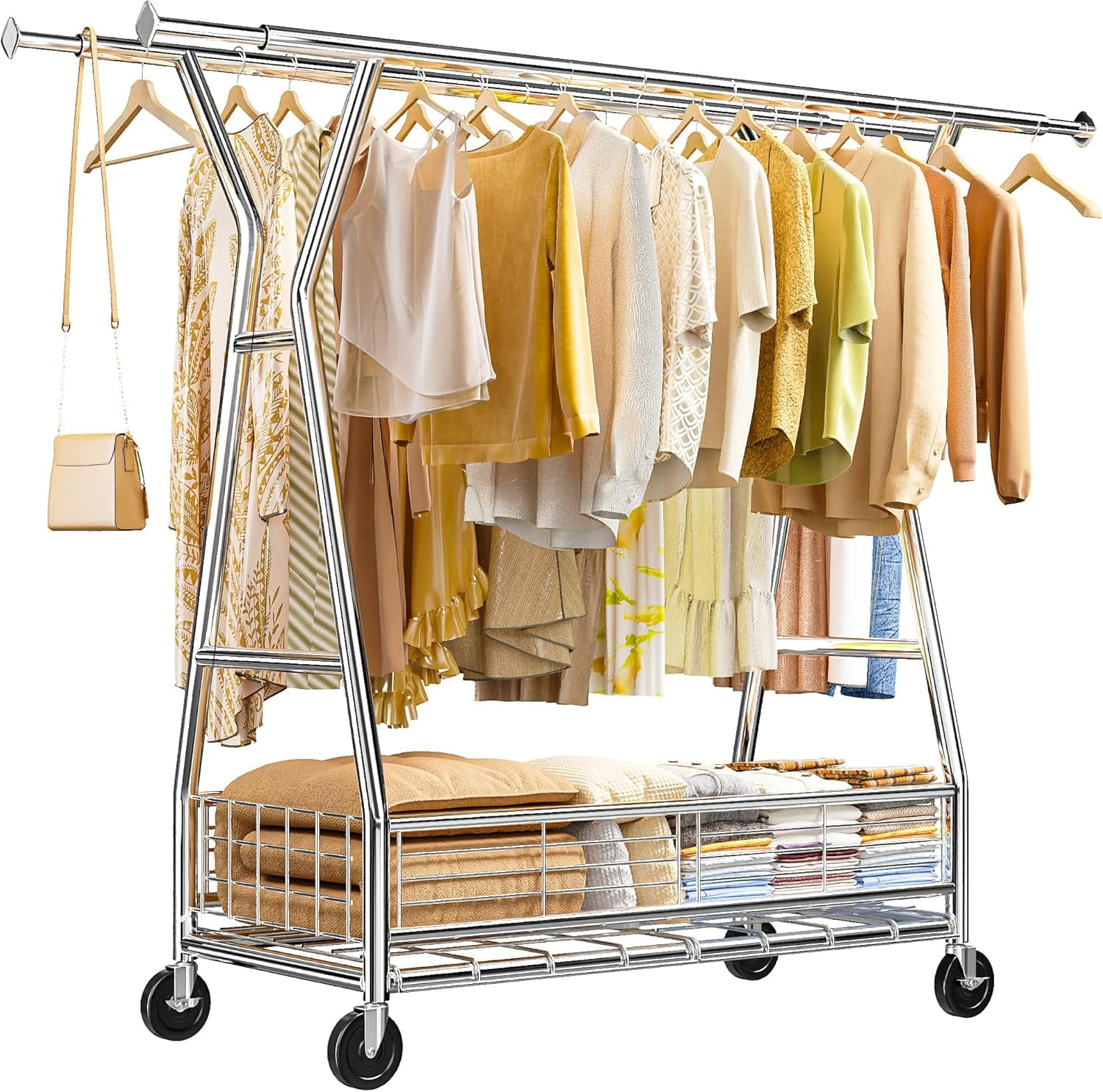 Clothes Rack Heavy Duty Rolling Clothing Rack with Wheels Load 600LBS ...