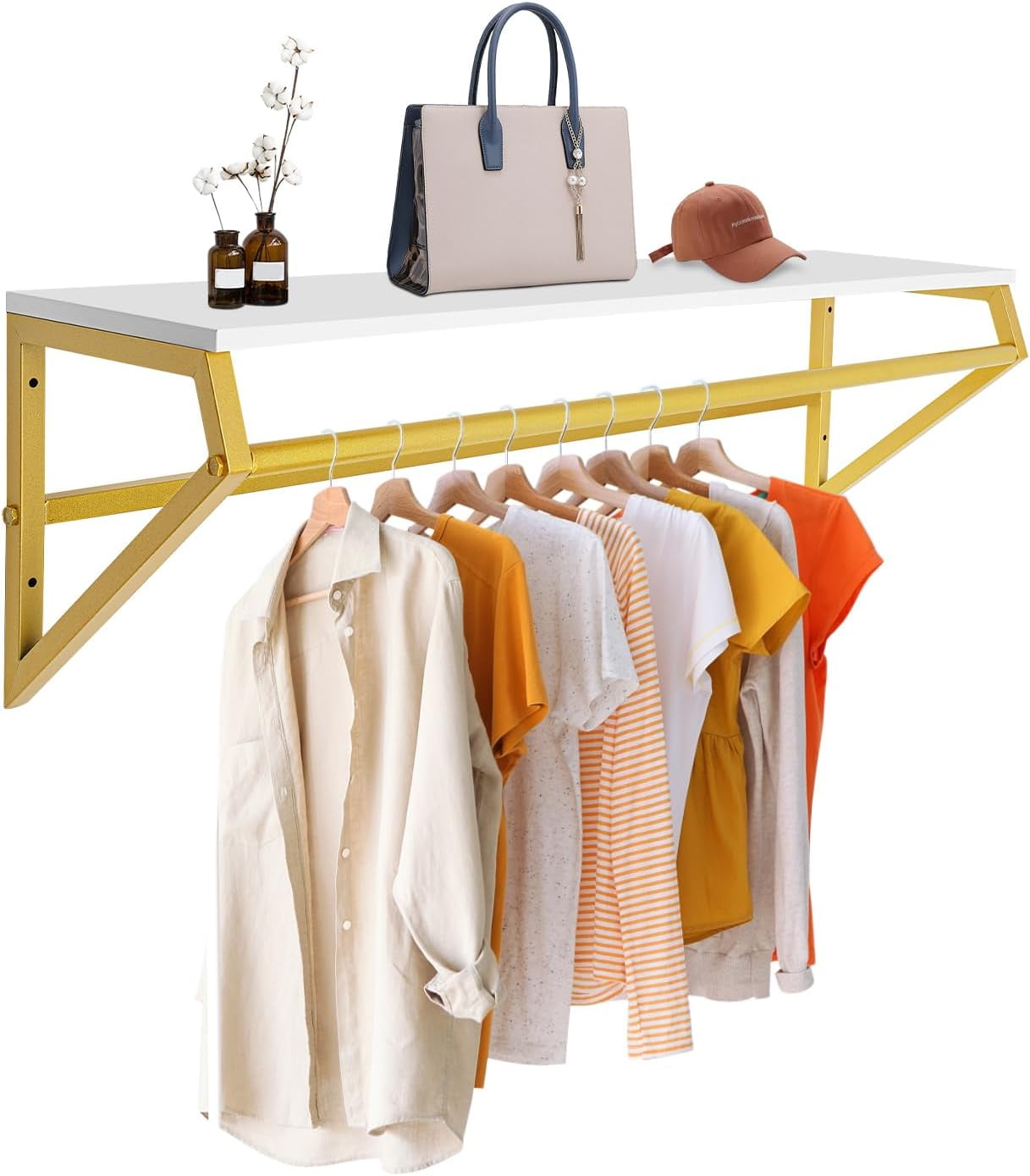 Clothes Rack, Industrial Pipe Wall Mounted Garment Rack with Top Shelf ...