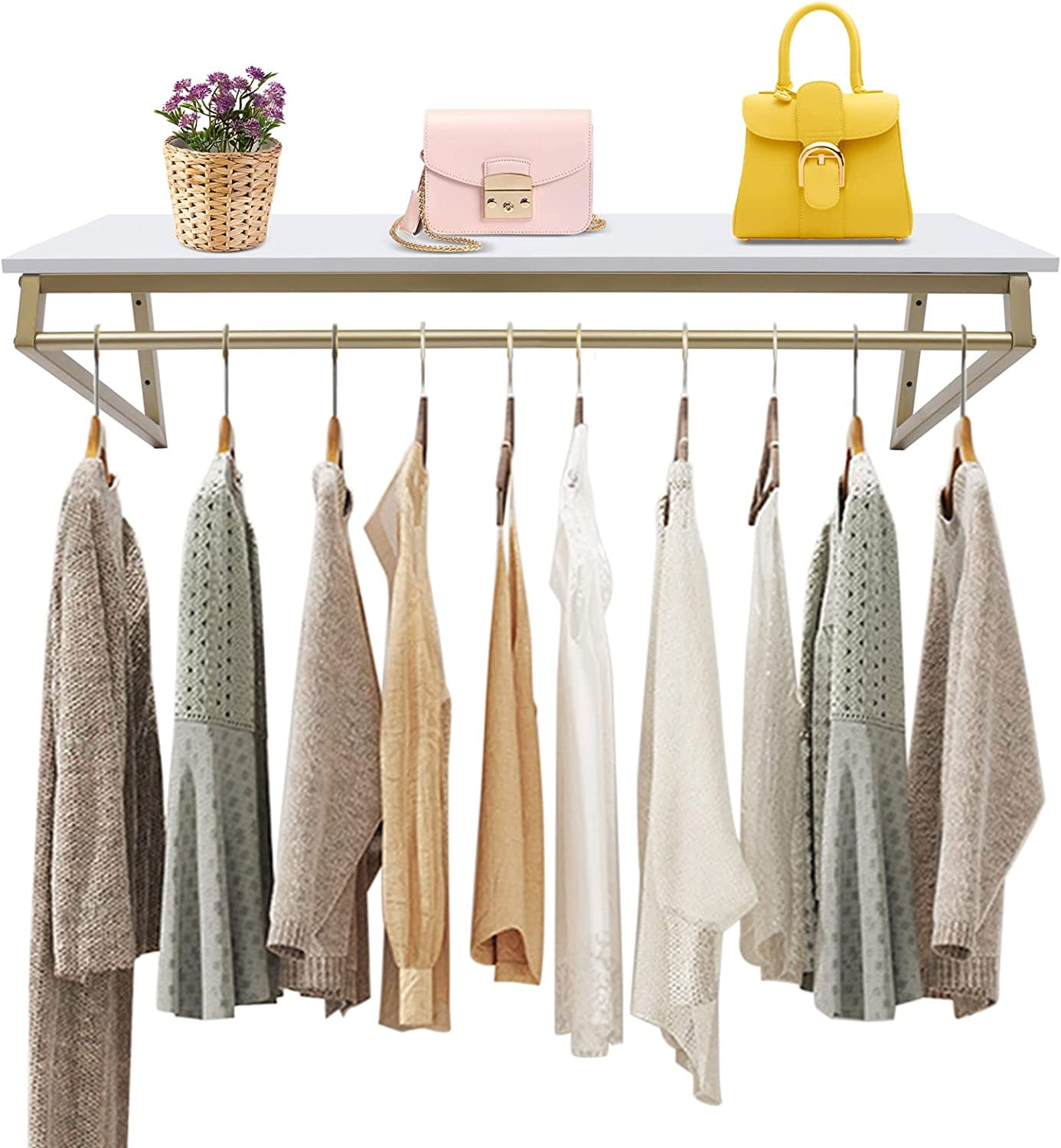 Clothes Rack, Industrial Pipe Wall Mounted Garment Rack with Top Shelf ...
