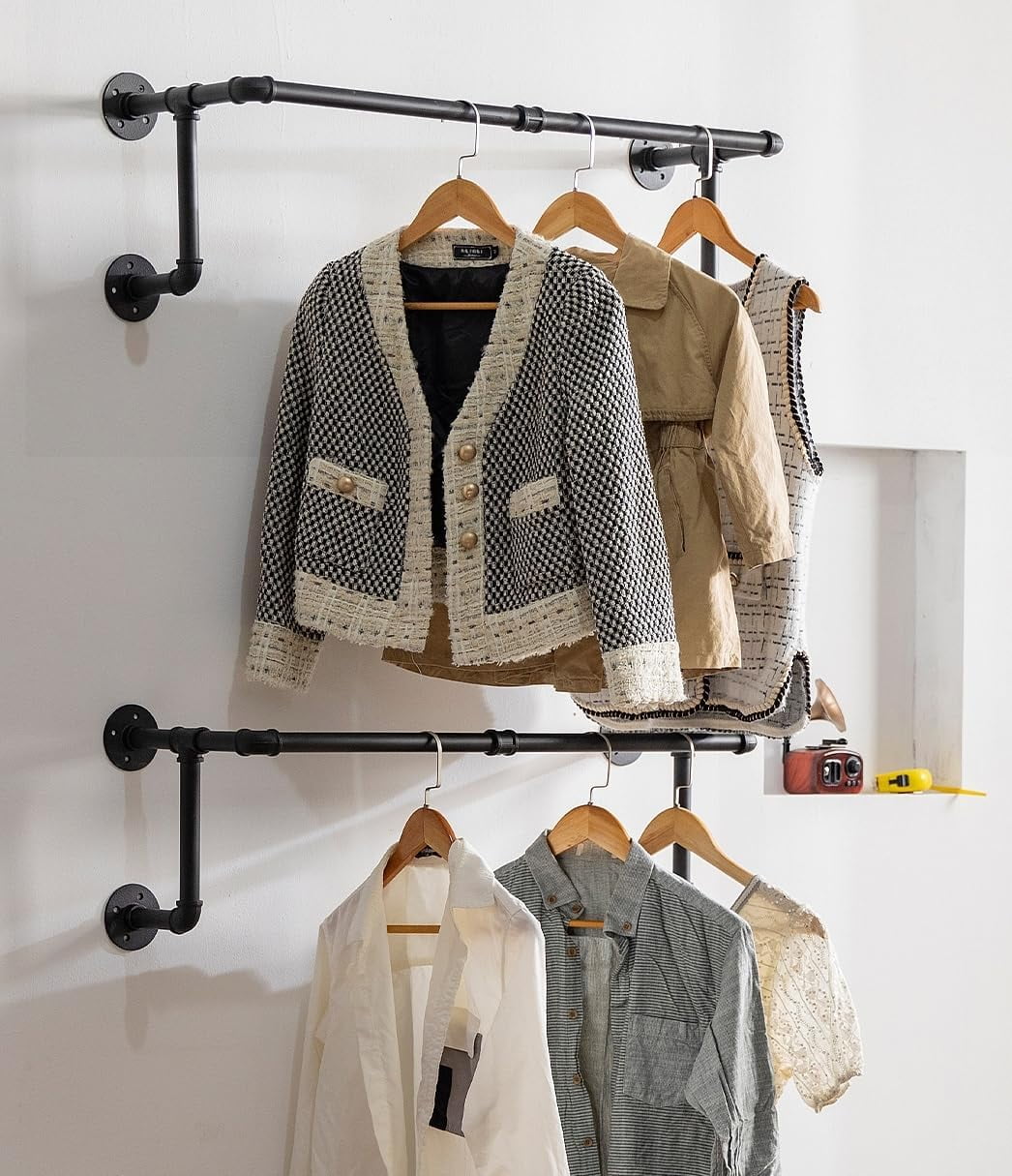 Clothes Rack, Industrial Wall Pipe Clothing Rack for Hanging Clothes ...