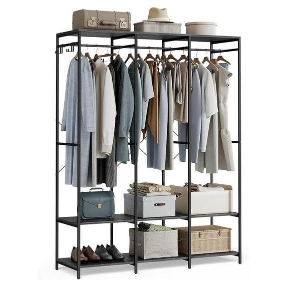 Clothes Rack, Iron and Wood Wardrobe Closet Organizer, Heavy Duty ...