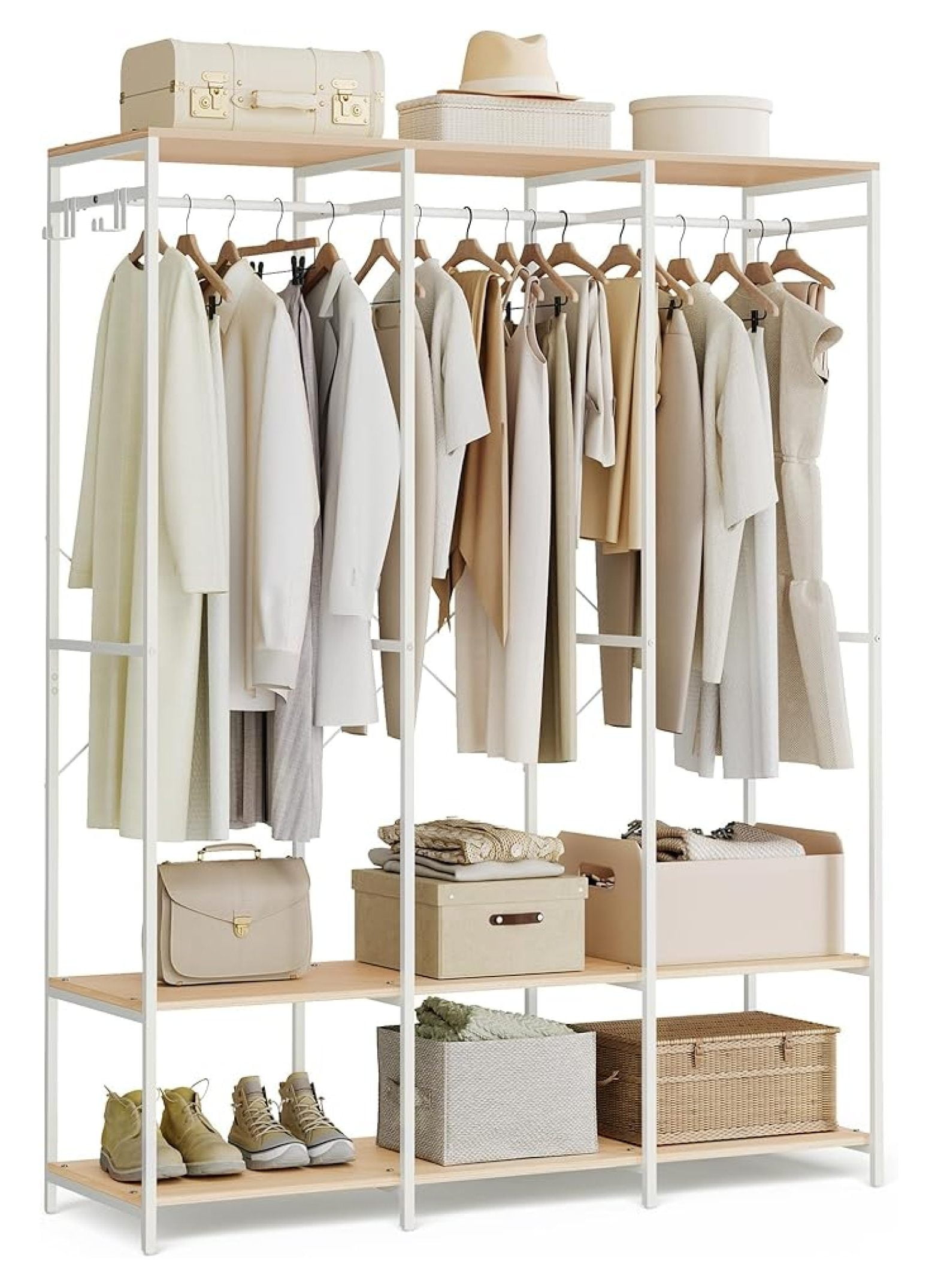 Clothes Rack, Iron and Wood Wardrobe Closet Organizer, Heavy Duty ...