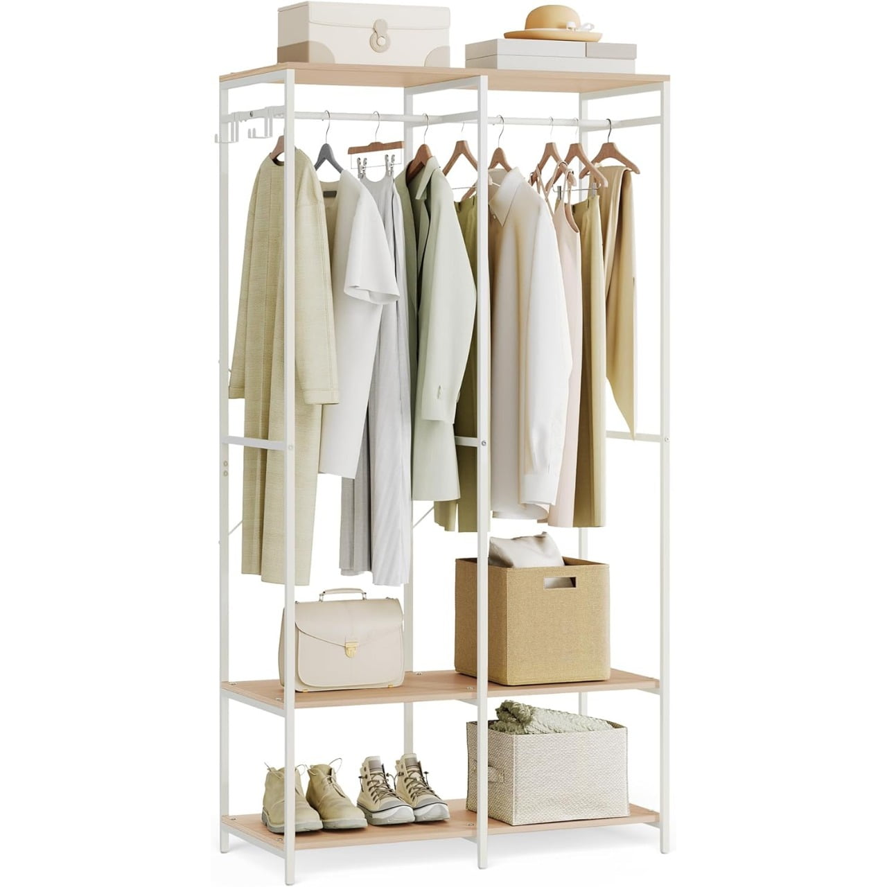 Clothes Rack, Iron and Wood Wardrobe Closet Organizer, Heavy Duty ...