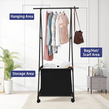 Clothes Rack on Wheels, Rolling Garment Rack with 2-Tier Storage ...