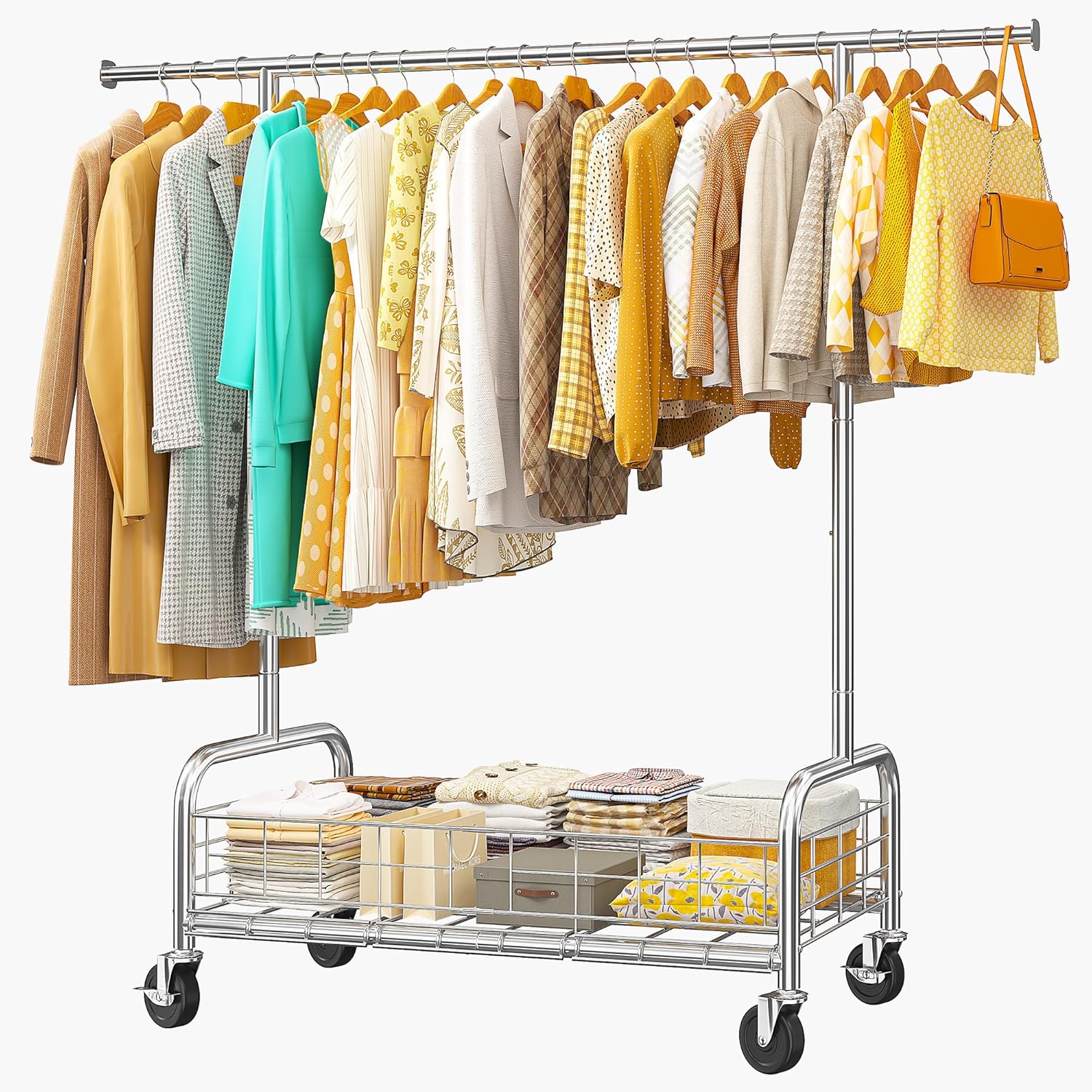 Clothes Rack Load 400 LBS, Rolling Heavy Duty Clothes Rack with Sturdy ...