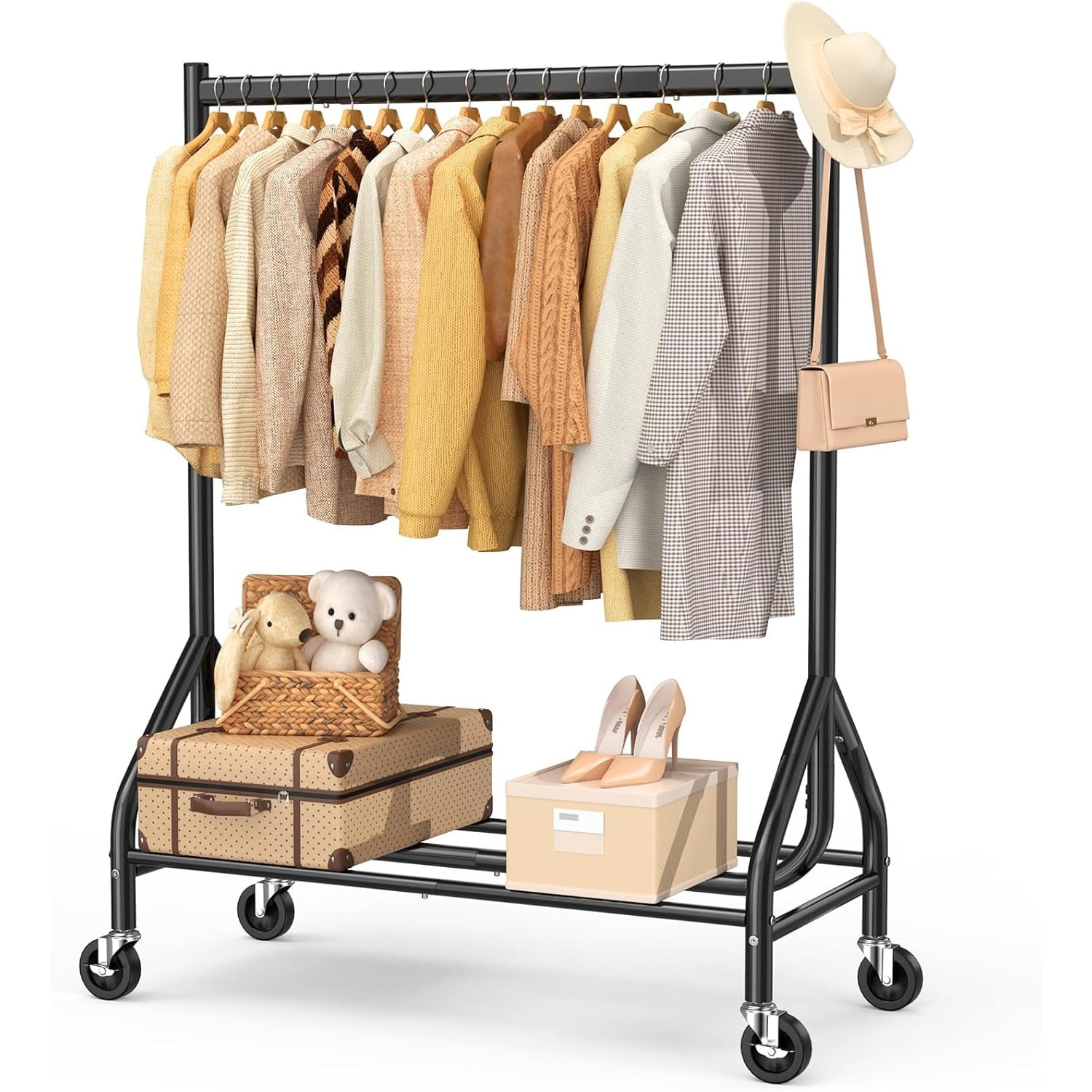 Clothes Rack Load 420 LBS, Rolling Garment Rack with Lockable Wheels ...