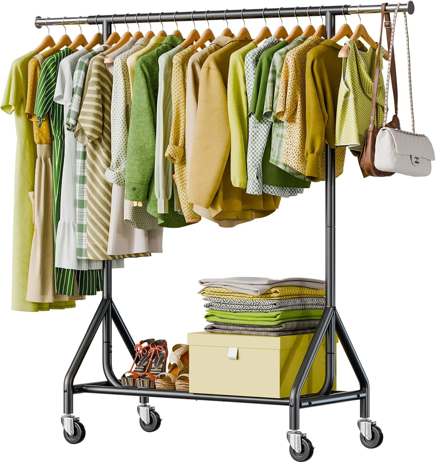 Clothes Rack Load 450 LBS, Heavy Duty Garment Rack, Standing Rolling ...