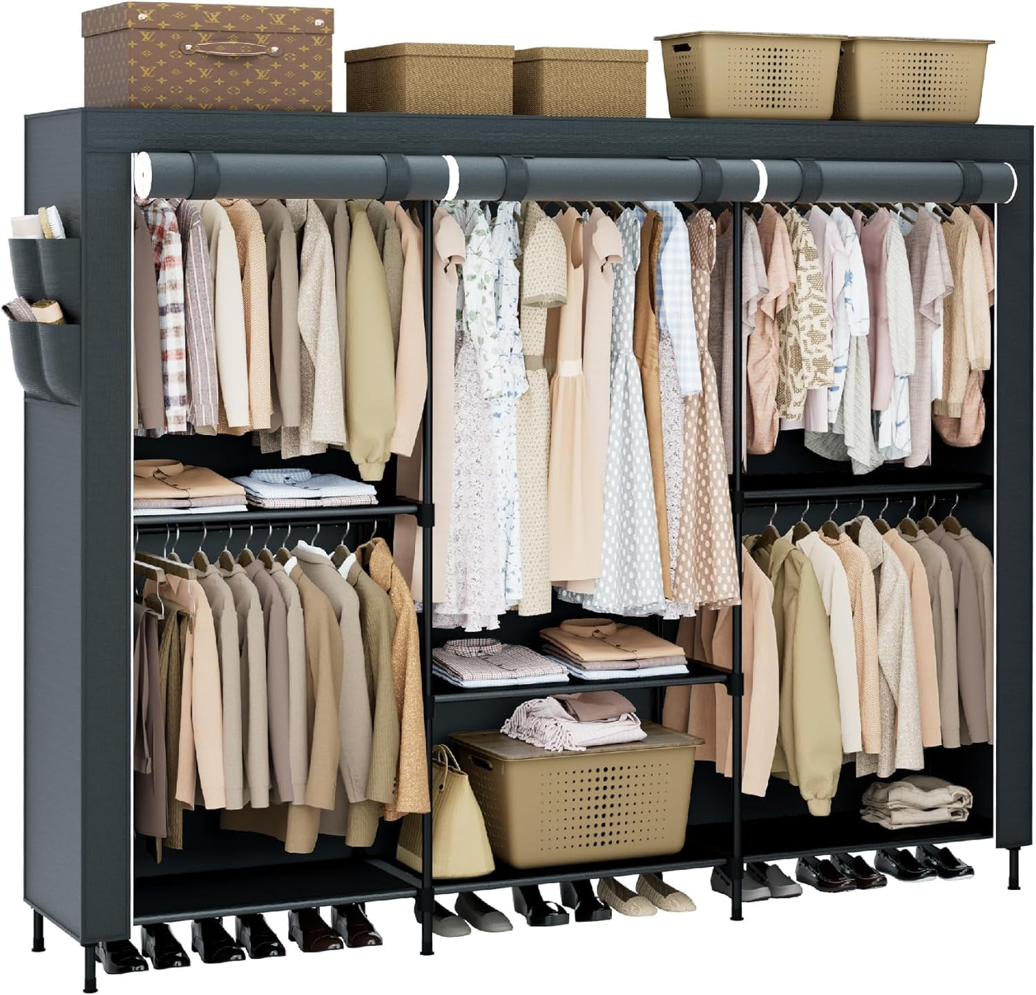Clothes Rack, Portable Closet, 81.5 Inch Large Capacity Wardrobe Closet ...