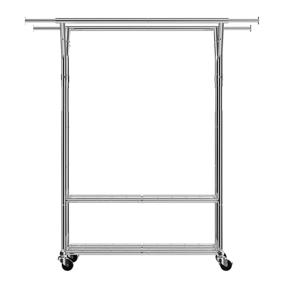 Clothes Rack, Rolling Clothing Garment Rack with 2 Hanging Rods and 2 ...