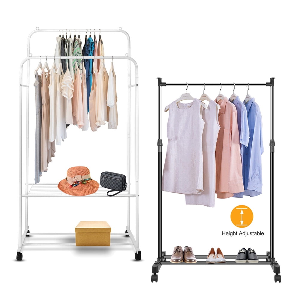 Clothes Rack, Rolling Clothing Rack with Shelf, Industrial Pipe Style ...