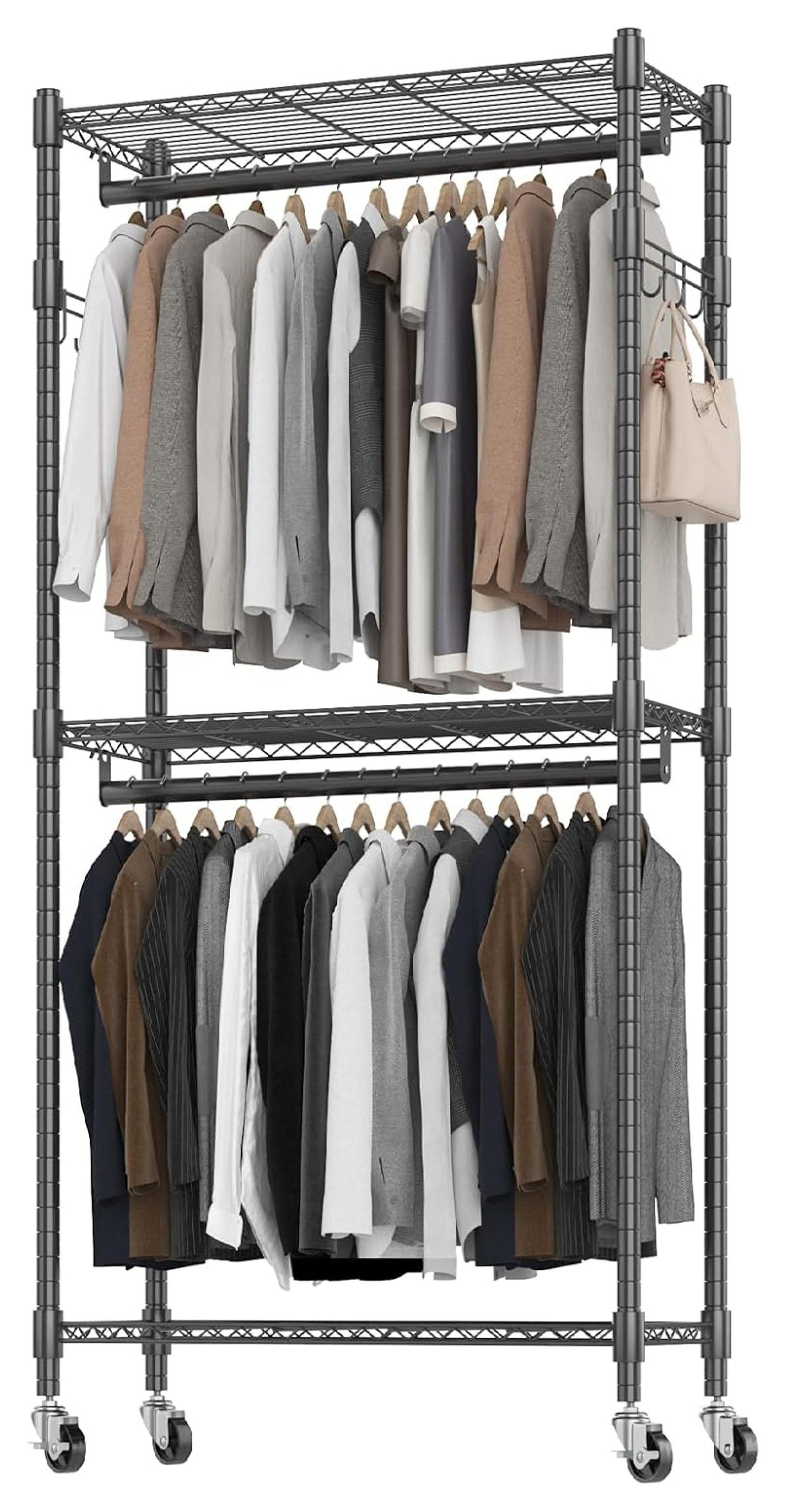 Clothes Rack Rolling Narrow 2 tier Garment Rack for Hanging Clothes ...