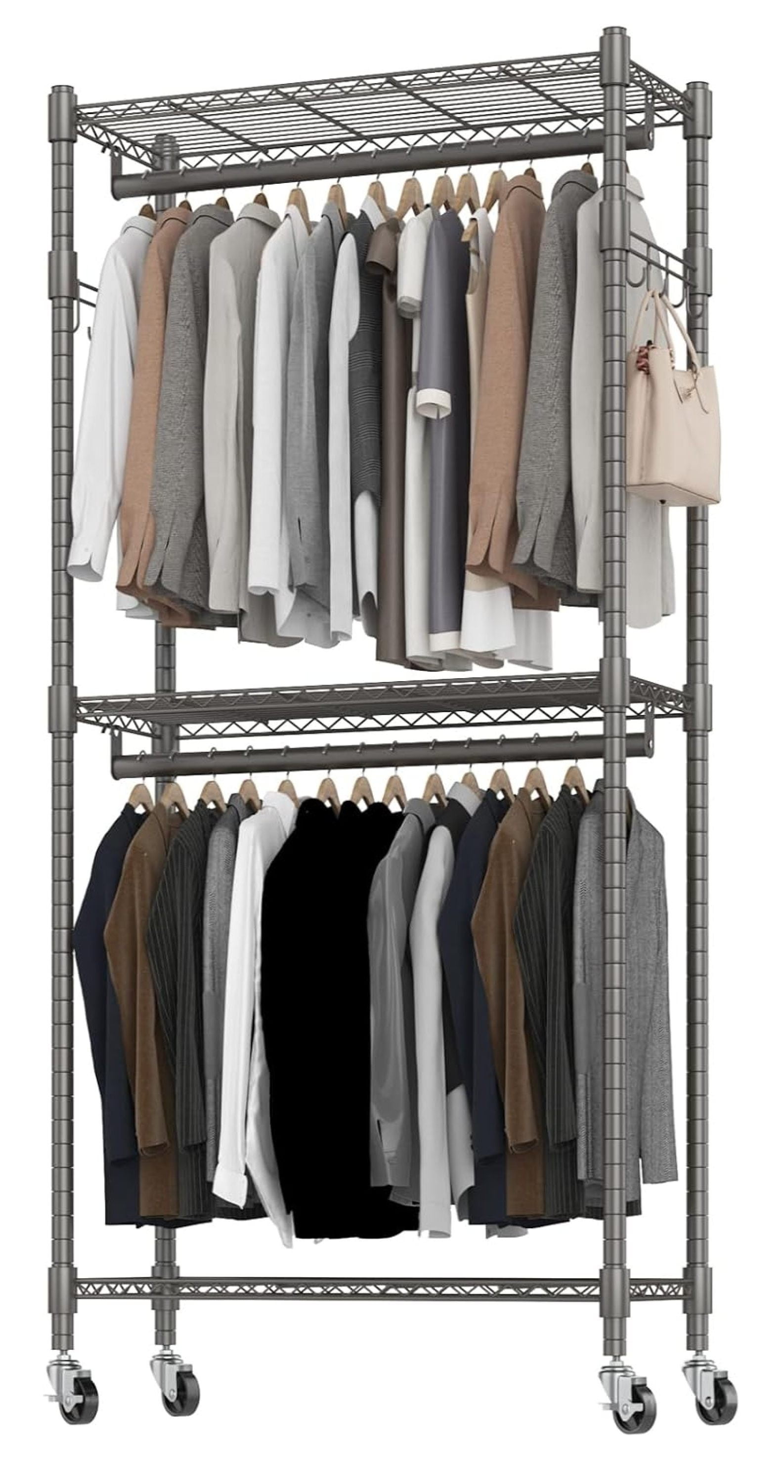 Clothes Rack Rolling Narrow 2 tier Garment Rack for Hanging Clothes ...