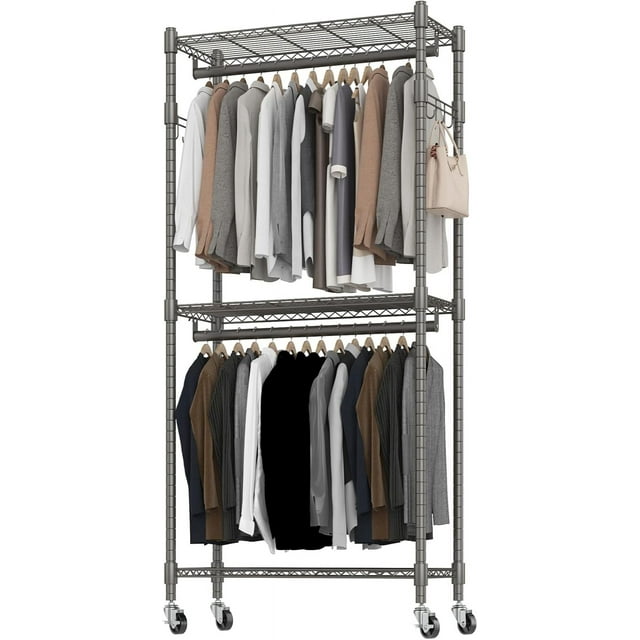 Clothes Rack Rolling Narrow 2 tier Garment Rack for Hanging Clothes ...