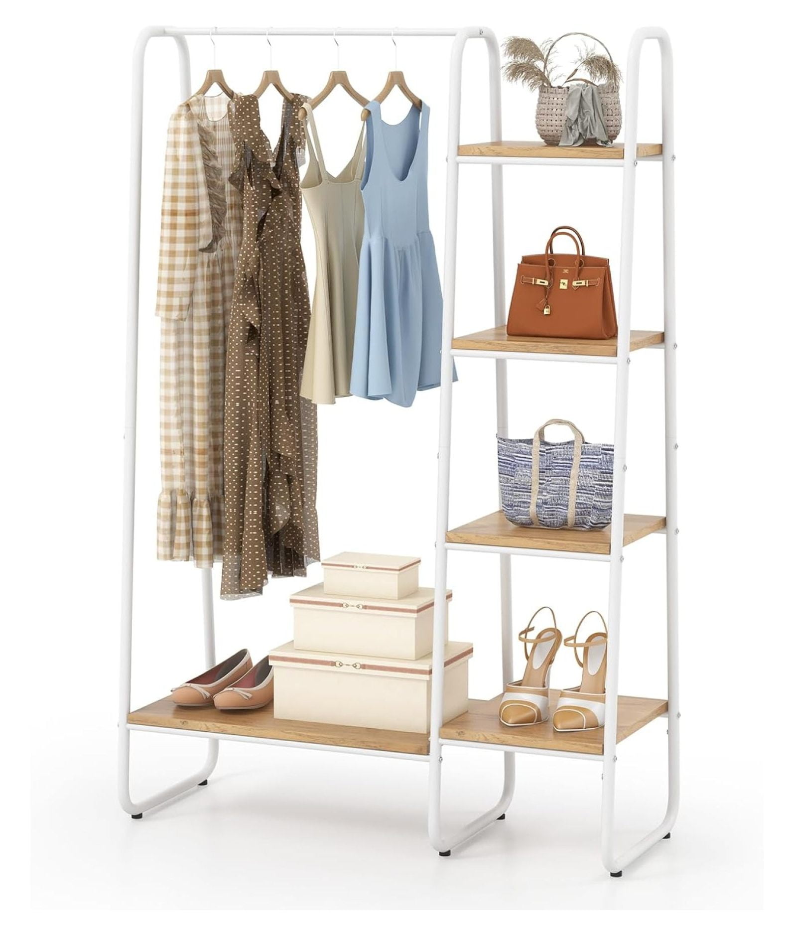 Clothes Rack with Shelves, Heavy Duty Garment Rack with Hanging Rod, 5 ...
