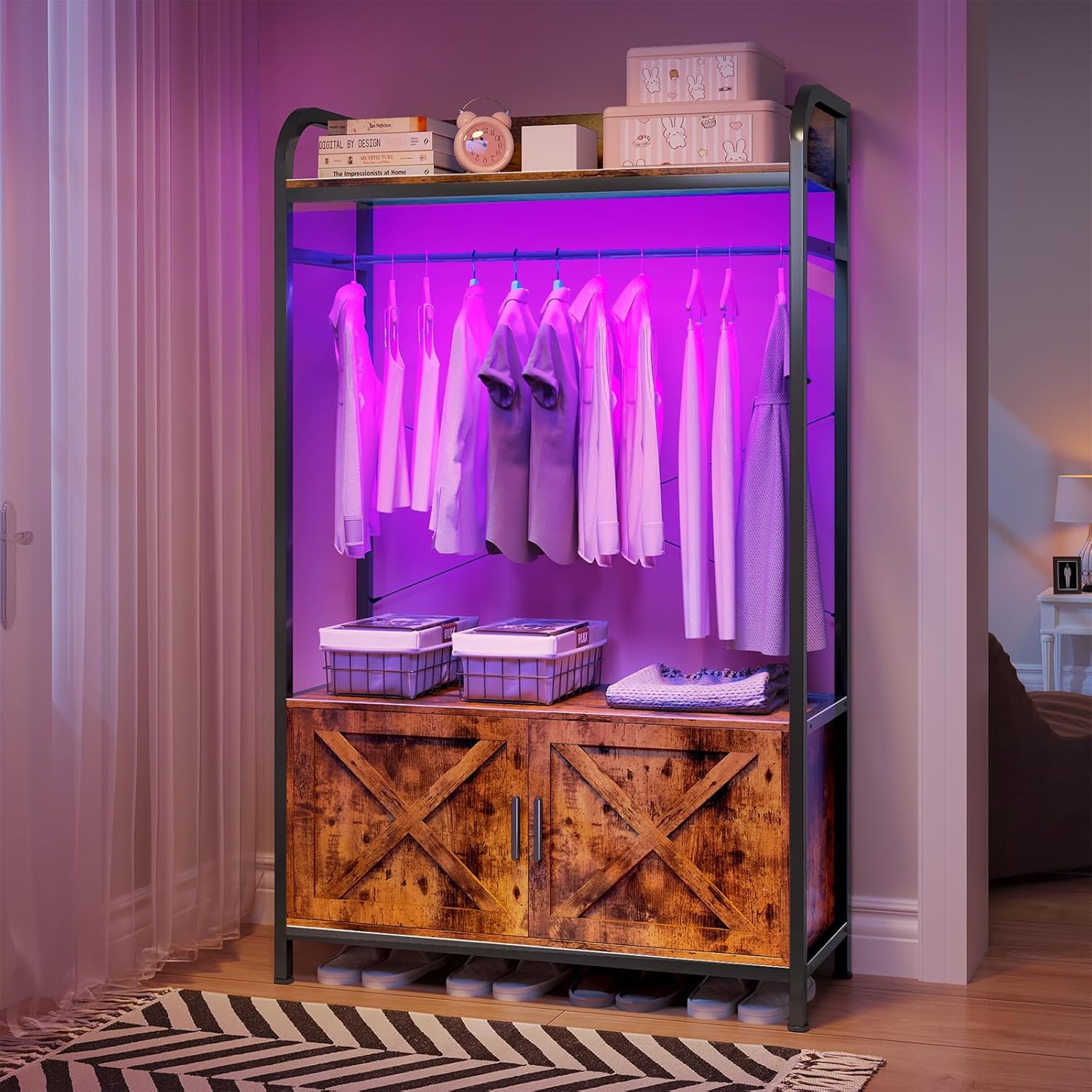 Clothes Rack with Shelves and Storage Cabinet, Clothing Rack for ...