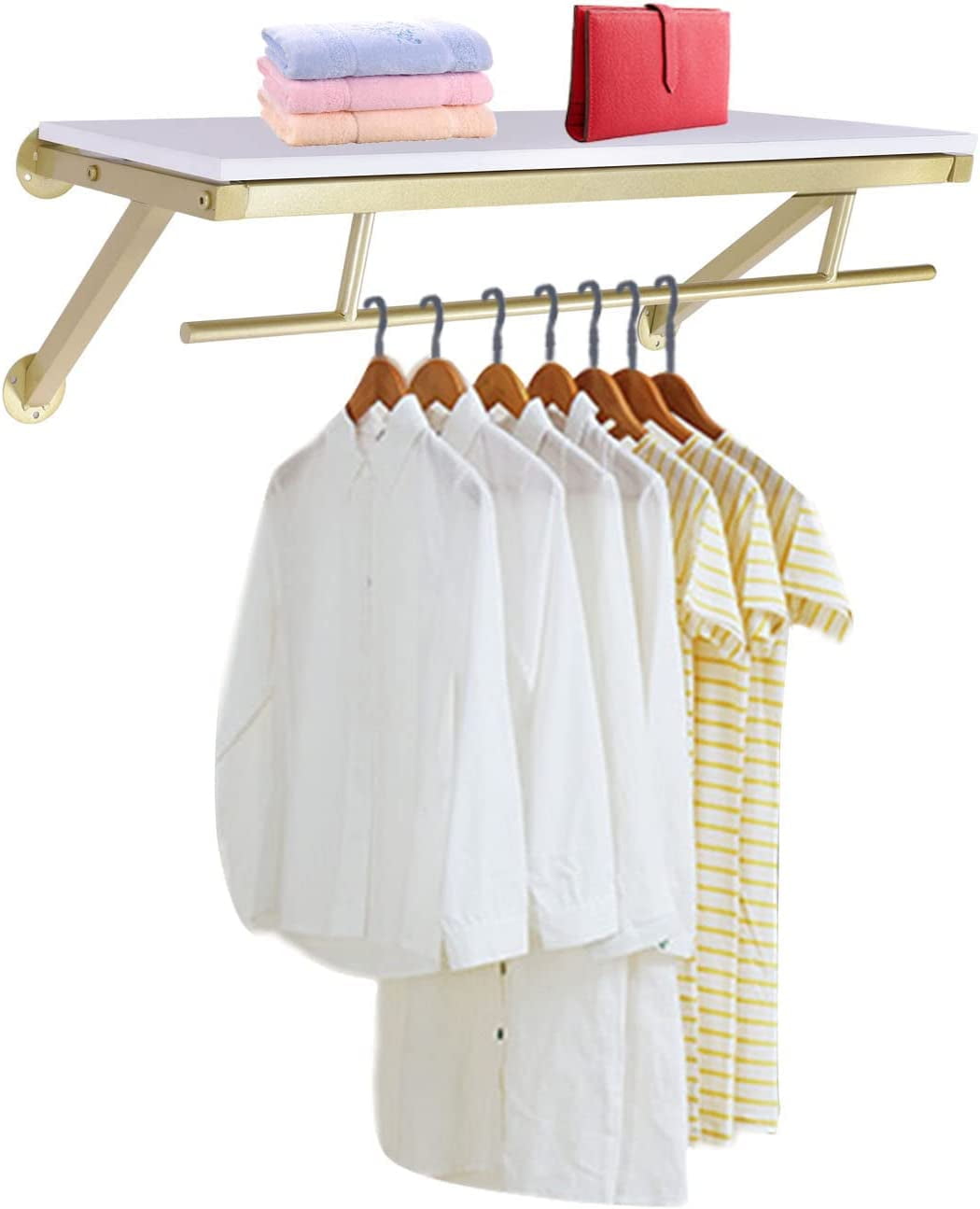 Clothes Rack with Top Shelf, Gold Clothing Rack, Wall Mounted Garment ...