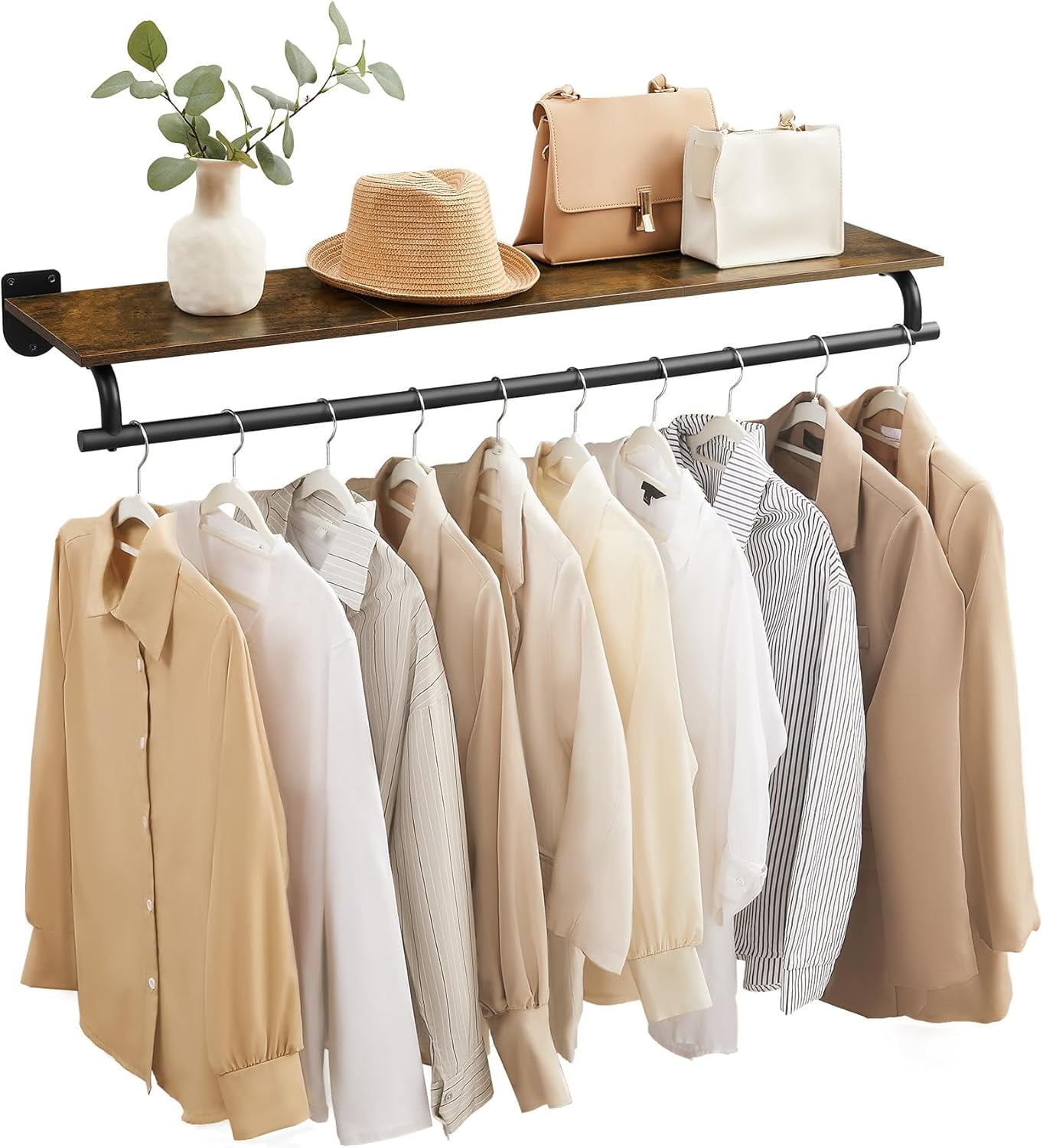 Clothes Rack Top Shelf Wall Mounted Clothing Rack Hanging Rod Loads up ...