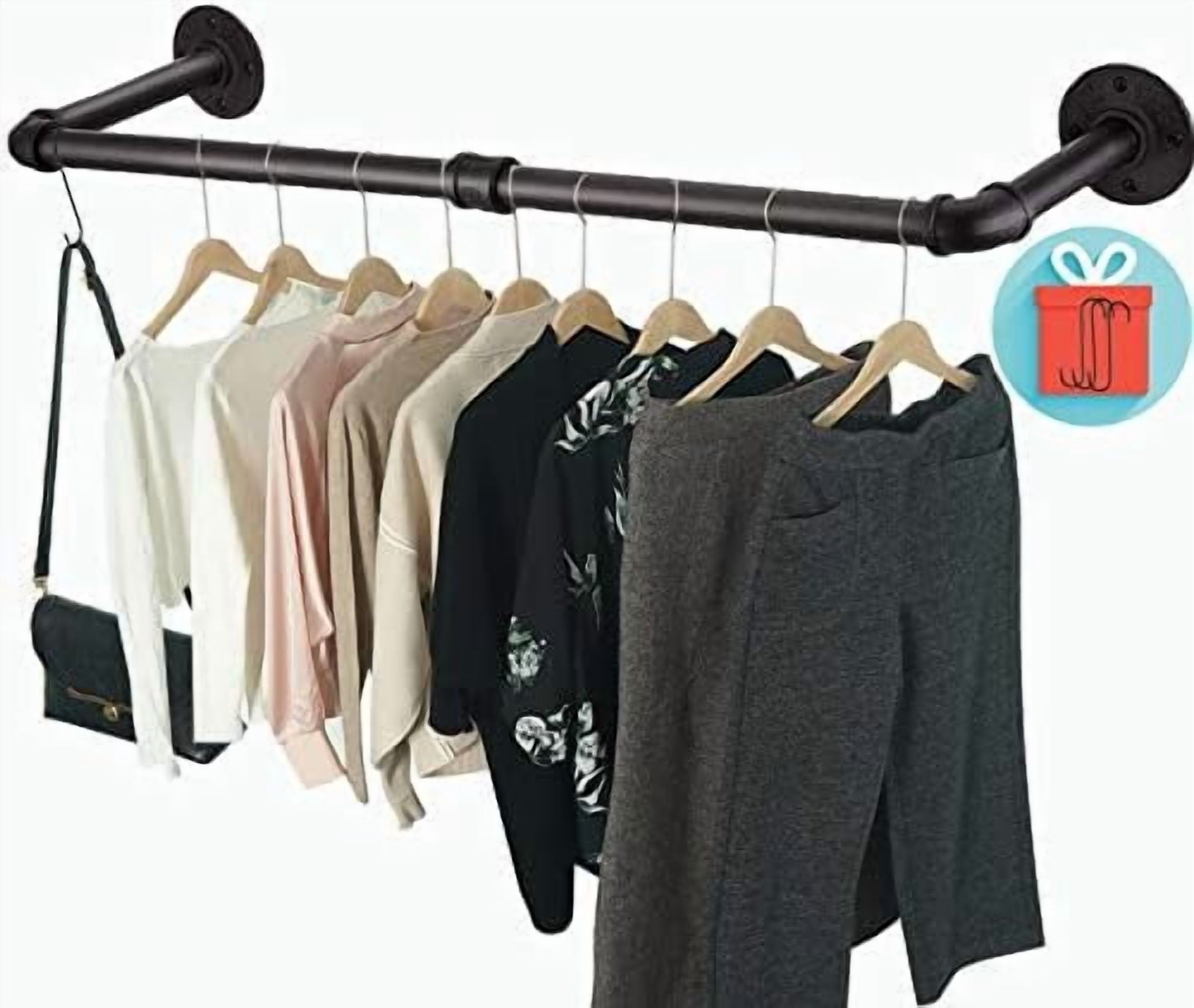 Clothes Rack Wall Mount with 3 Hooks, 36''L Clothing Bar for Wall ...