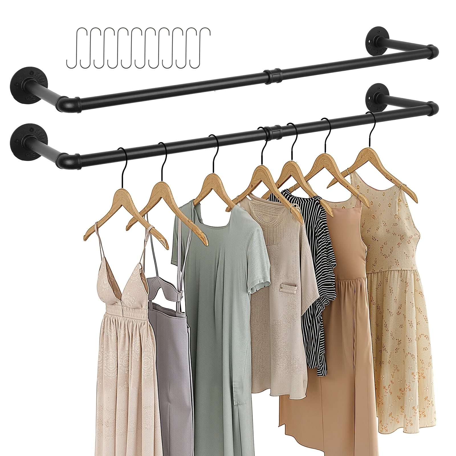 BEAMNOVA Clothes Rack Wall Mounted, 41.7" Industrial Pipe Wall Mount ...