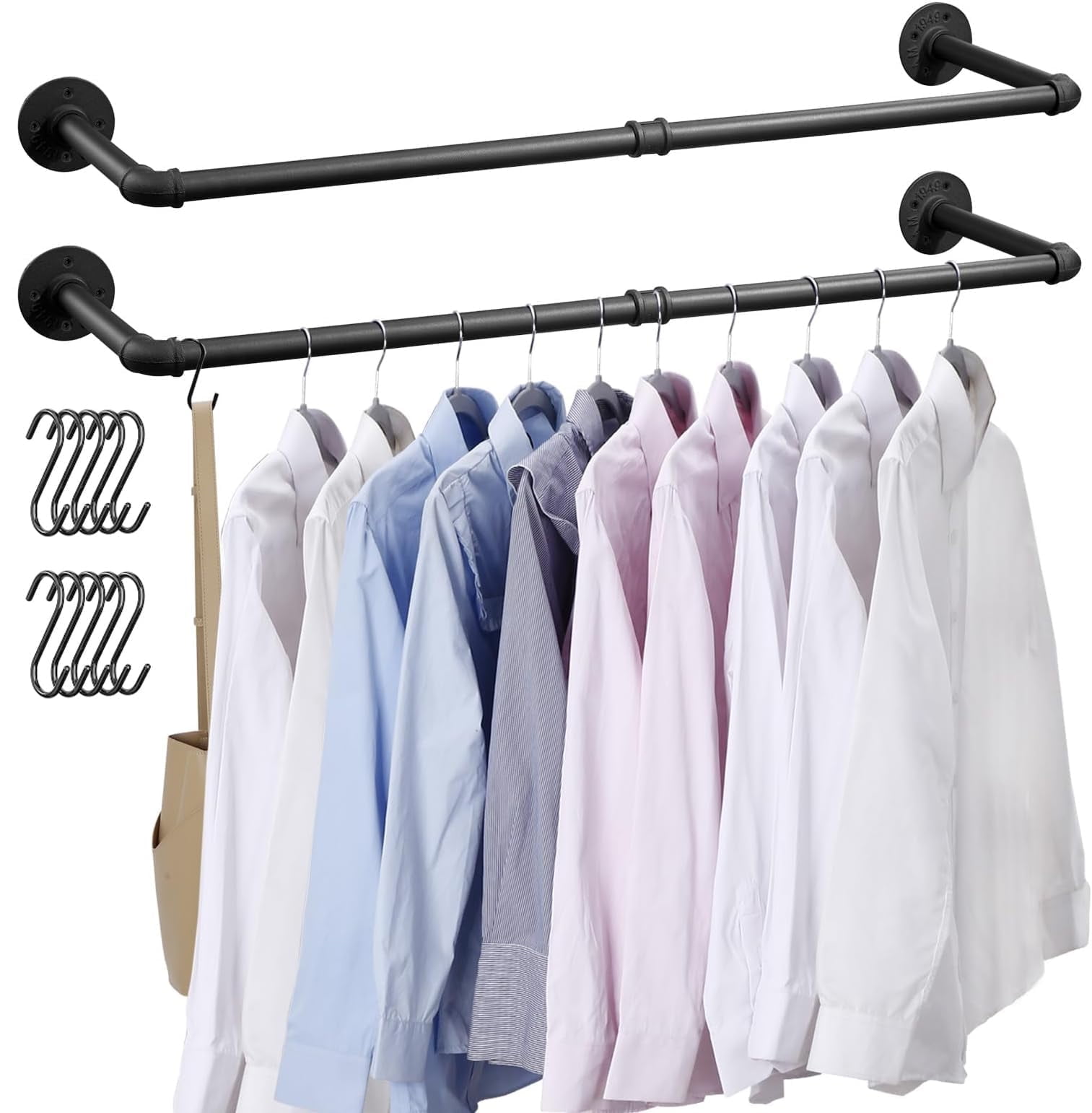 BEAMNOVA Clothes Rack Wall Mounted, 41.7" Industrial Pipe Wall Mount ...