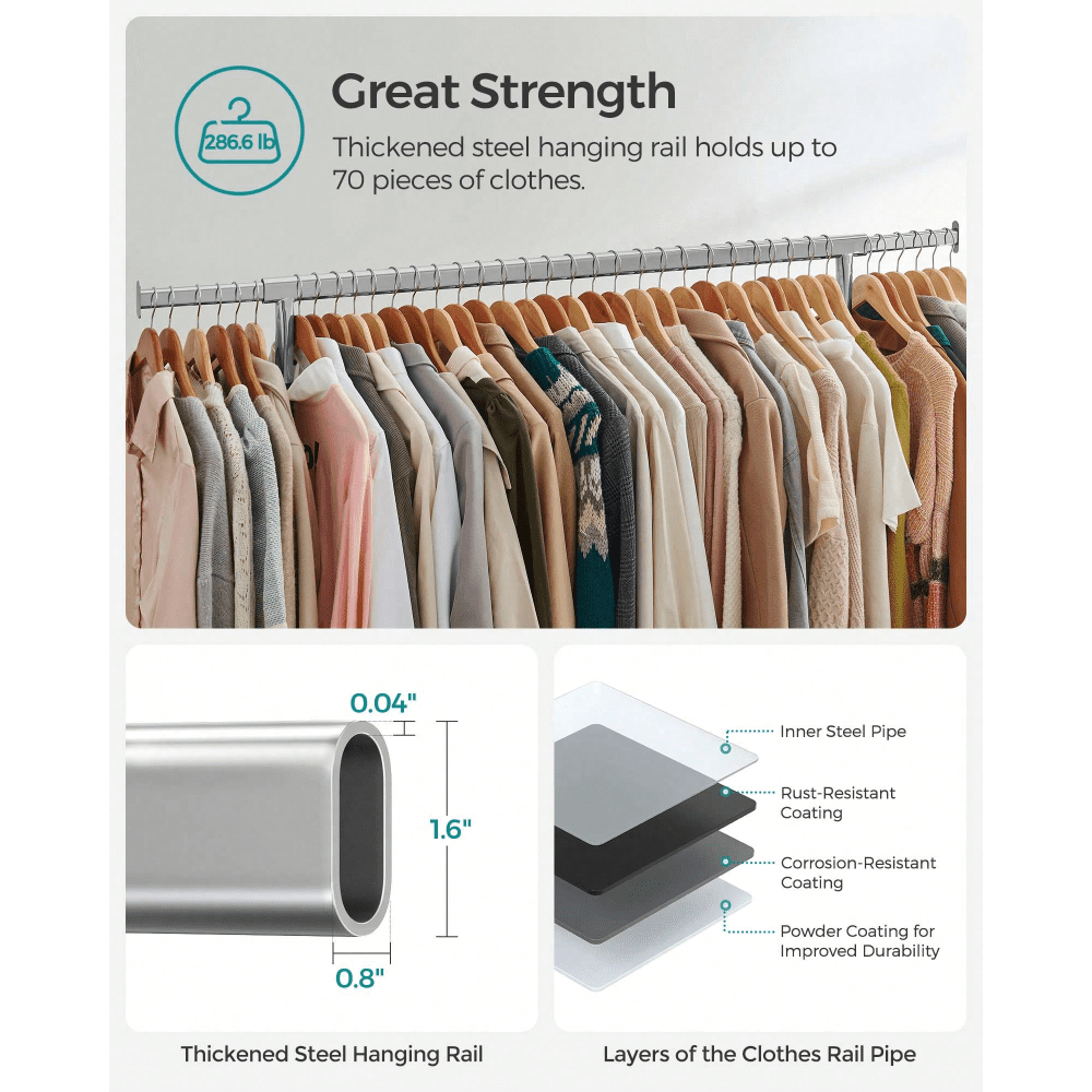 Clothes Rack With Wheels, Clothing Rack For Hanging Clothes, Heavy-Duty ...