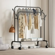 HioHa Clothes Rack, Metal Garment Rack with Wheels and Side Hooks ...