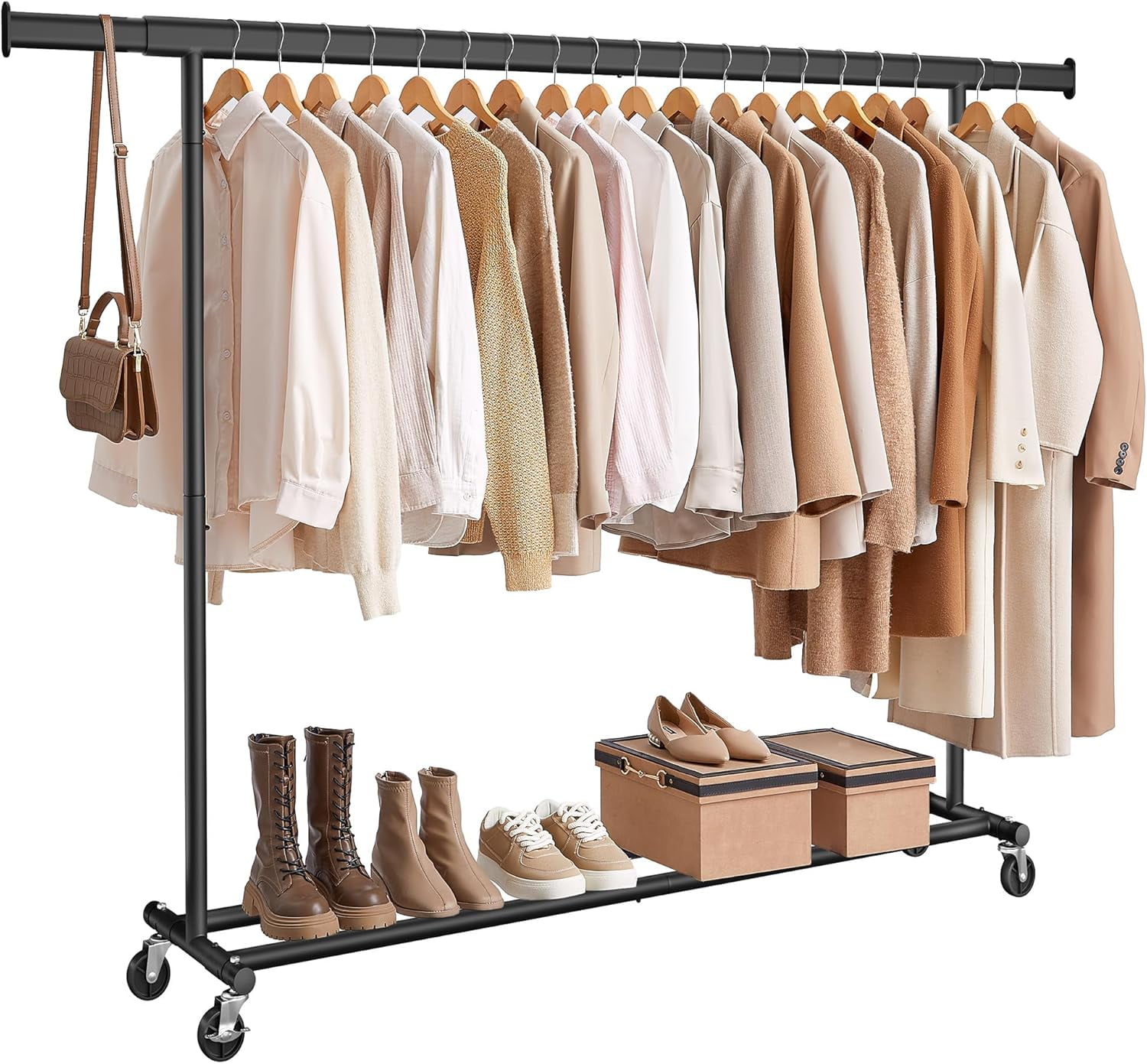 Clothes Rack with Wheels, Heavy-Duty Clothing Rack for Hanging Clothes ...