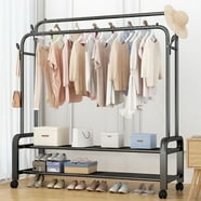 2-Tier Triangle Clothes Rack with Wheels, Portable Laundry Coat ...