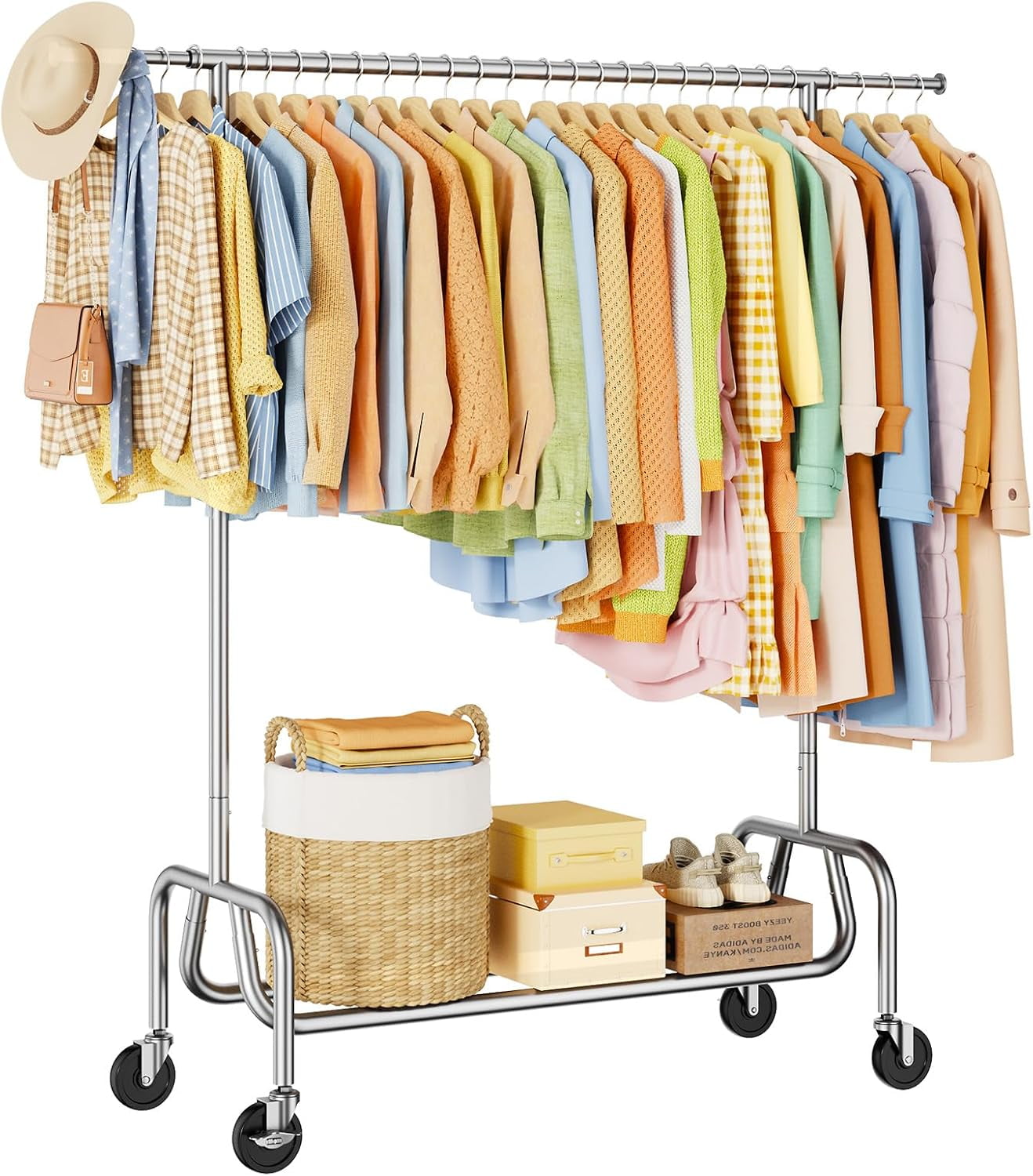 Clothes Rack Wheels Rolling Clothing Rack Shelf Heavy Duty Clothes ...