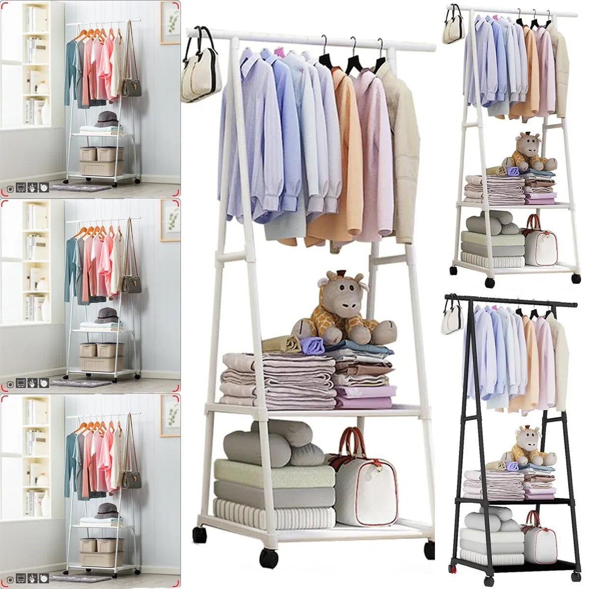 Clothes Rack on Wheels,Stainless Steel Rolling Garment Rack with with 2 ...
