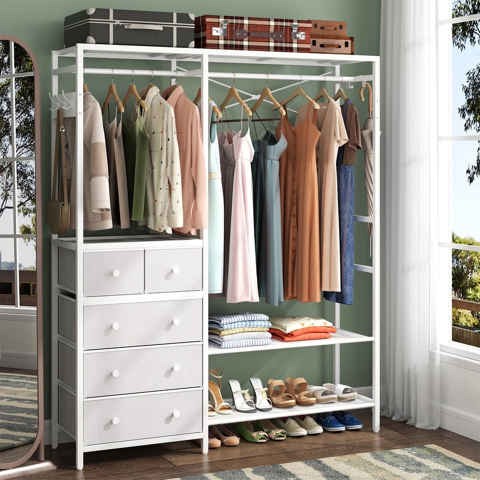Clothes Rack With 5 Drawers, Clothing Rack with 4 Storage Shelves and 2 ...